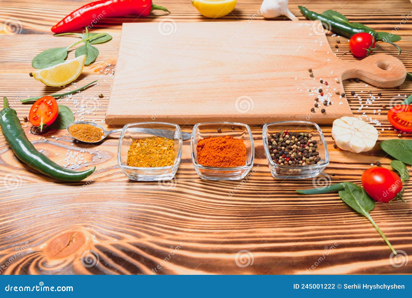 Cooking Table. Background with Spices and Vegetables. Top View Stock ...