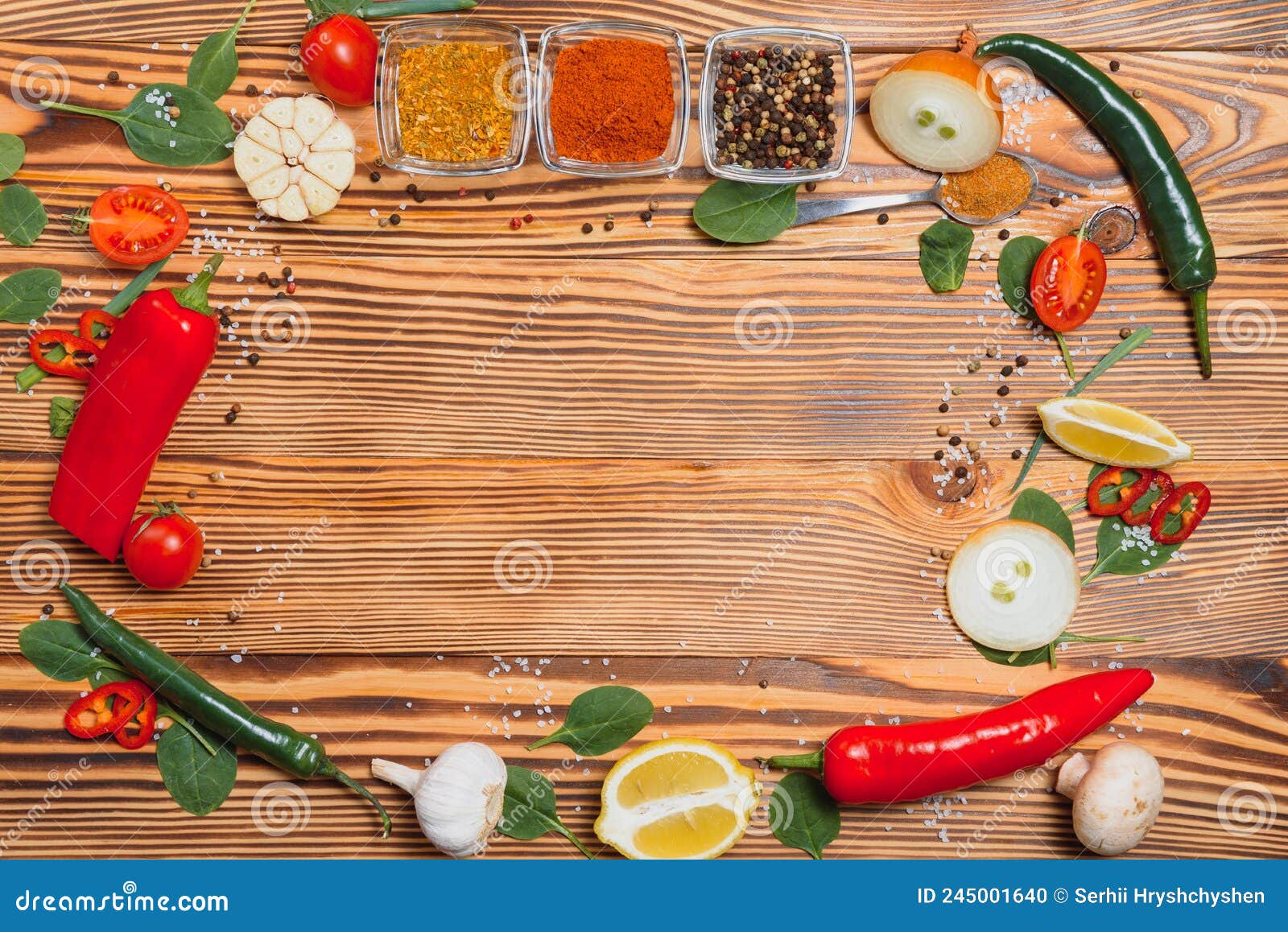 Cooking Table. Background with Spices and Vegetables. Top View Stock ...