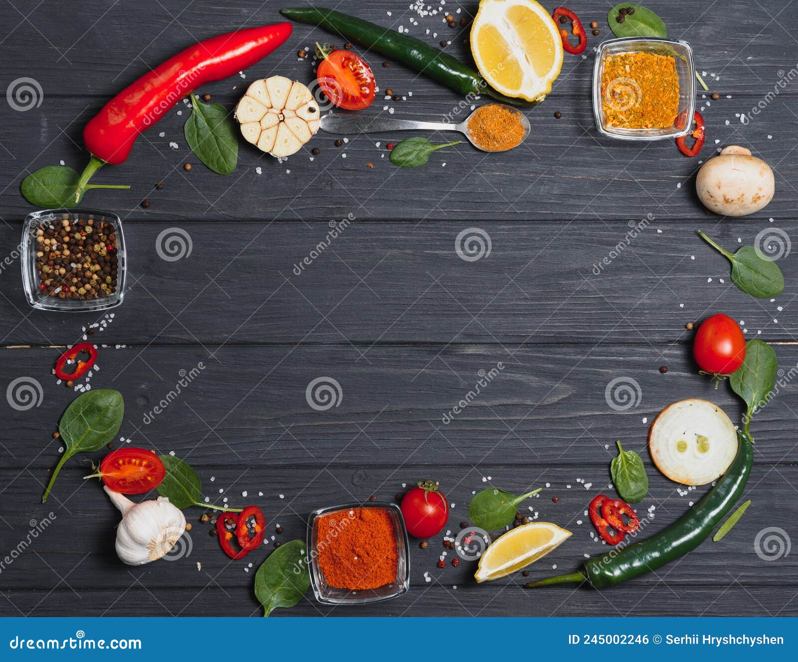 Cooking Table. Background with Spices and Vegetables. Top View Stock ...
