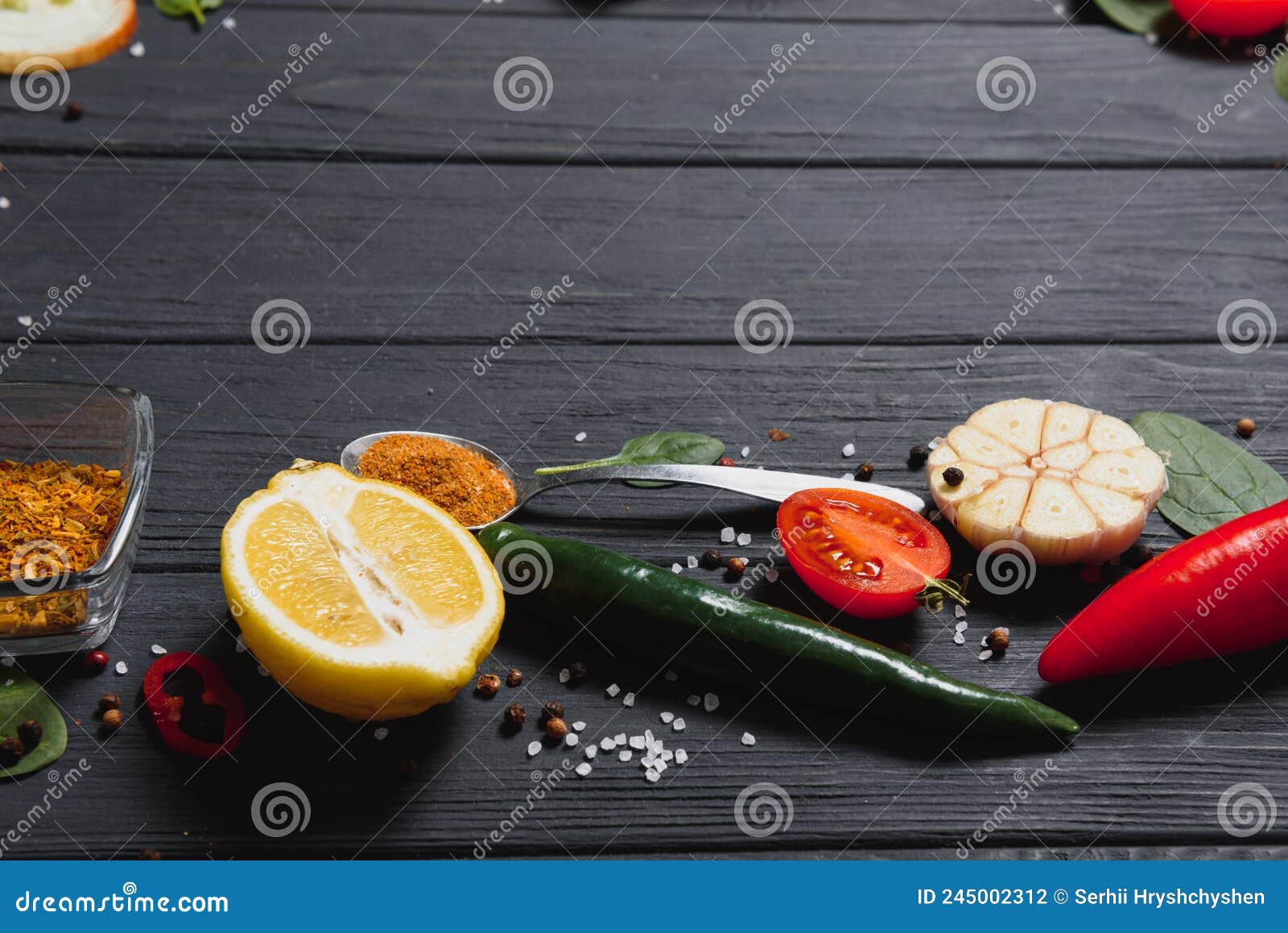Cooking Table. Background with Spices and Vegetables. Top View Stock ...