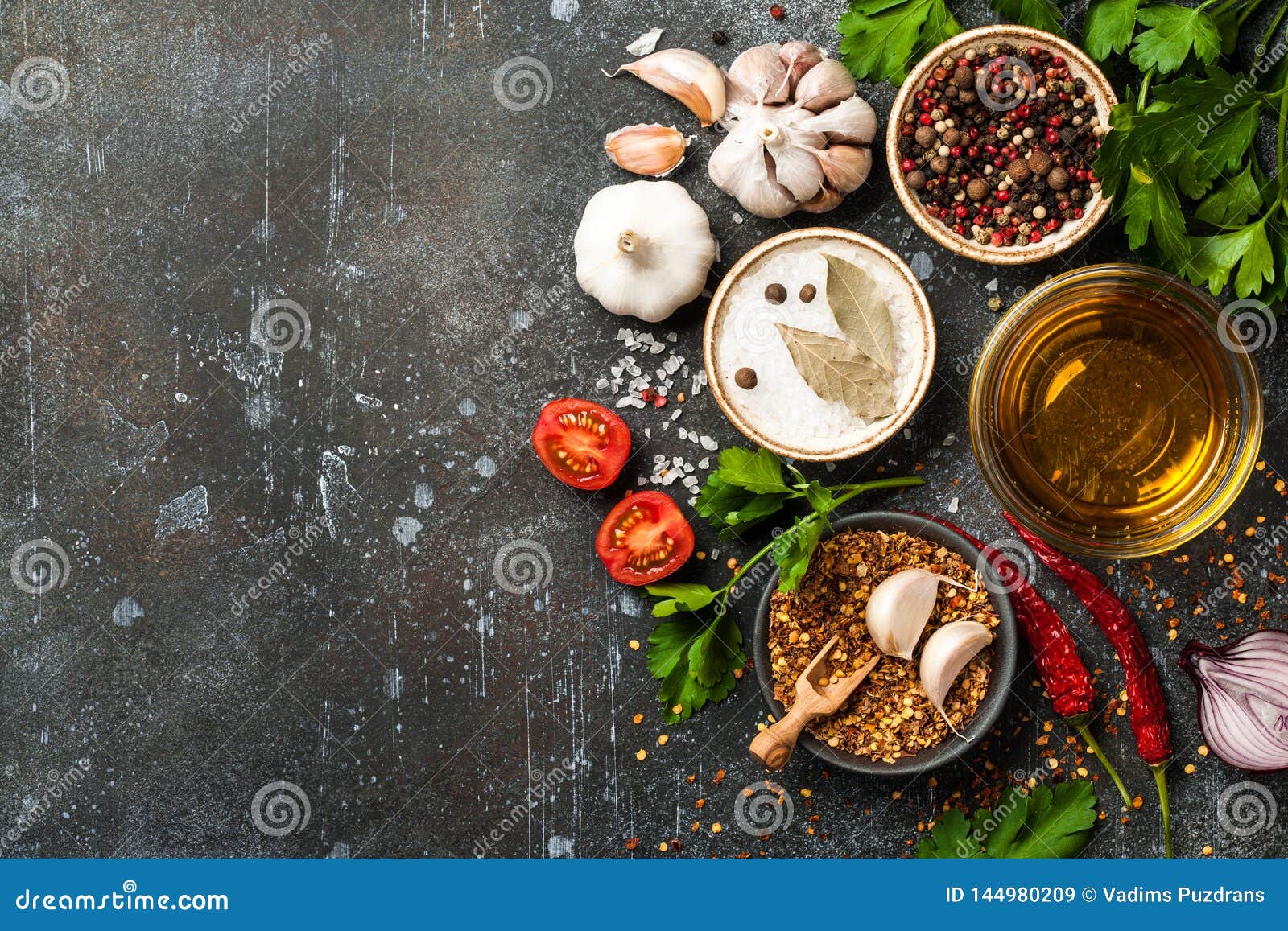 Cooking Table with Spices and Herbs Stock Image - Image of salt, nature ...