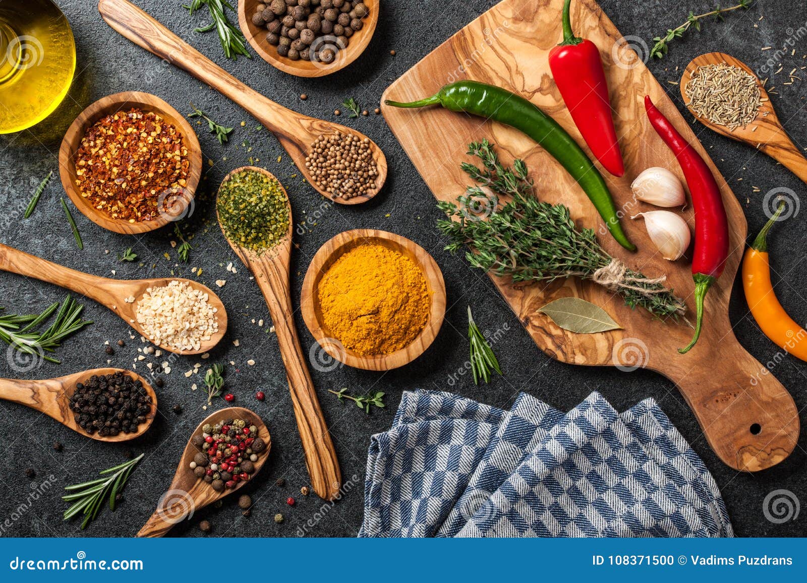 Cooking Table with Spices and Herbs Stock Photo - Image of organic ...