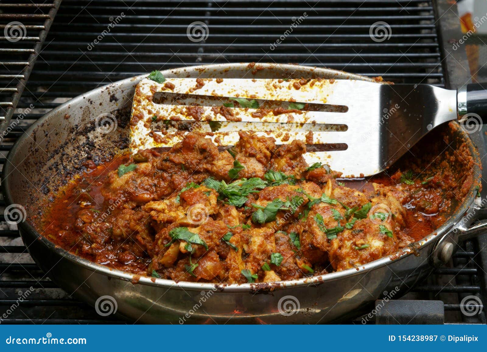 Cooking Tava Chicken Outdoors in a Pan on Coals Stock Image - Image of ...
