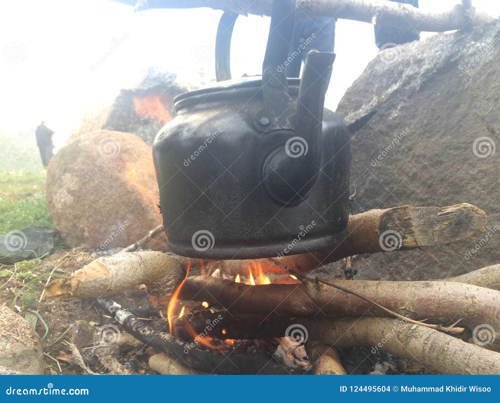 Teapot on fire stock photo. Image of cook, fire, coals - 124495604