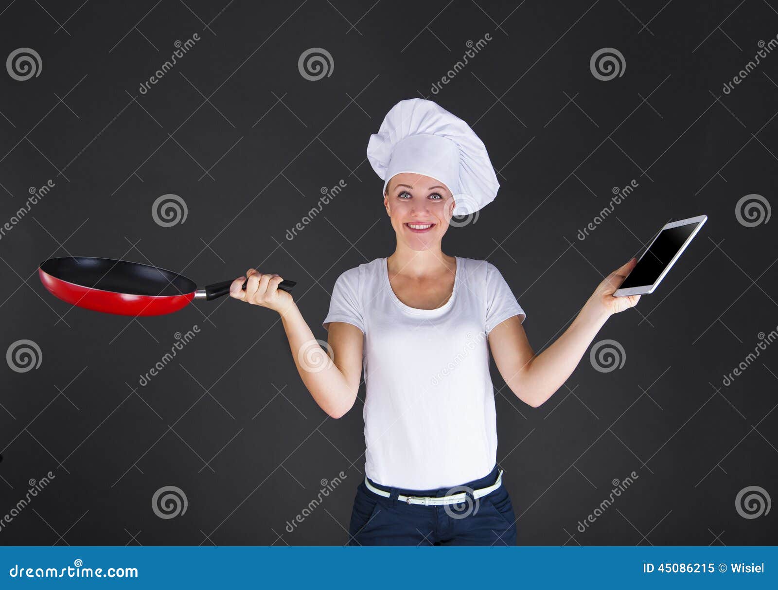 Cooking, Technology and Food Concept - Smiling Female Chef, Cook Stock ...