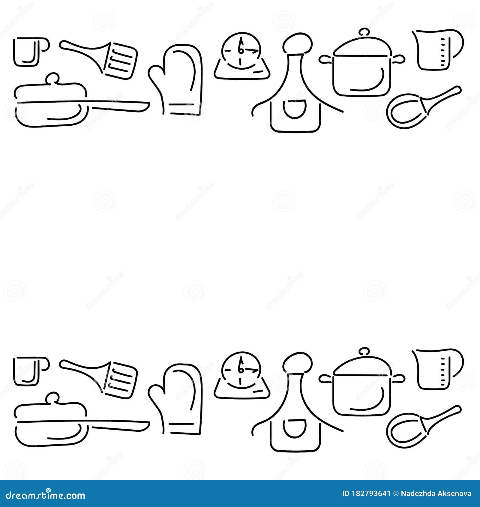 Cooking Template Frame with Cutlery, Kitchen Utensils. Hand Drawn ...