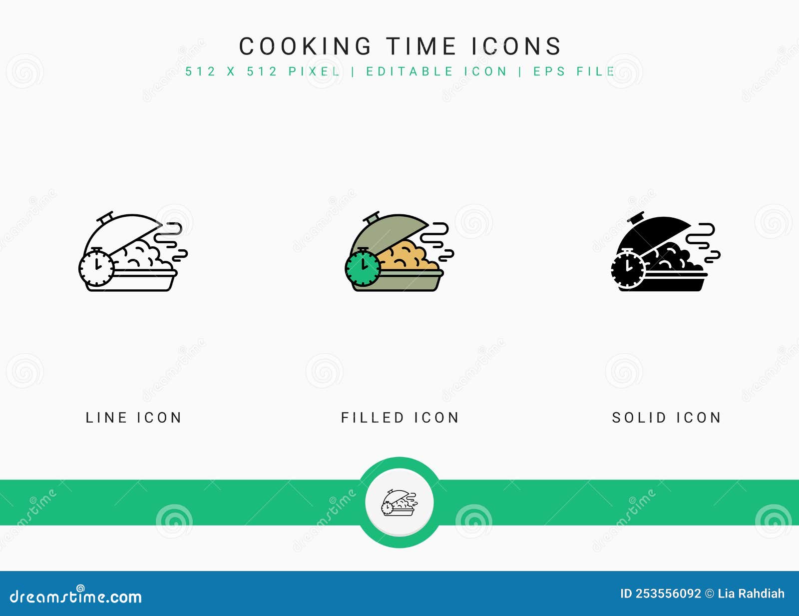 Cooking Time Icons Set Vector Illustration with Solid Icon Line Style ...