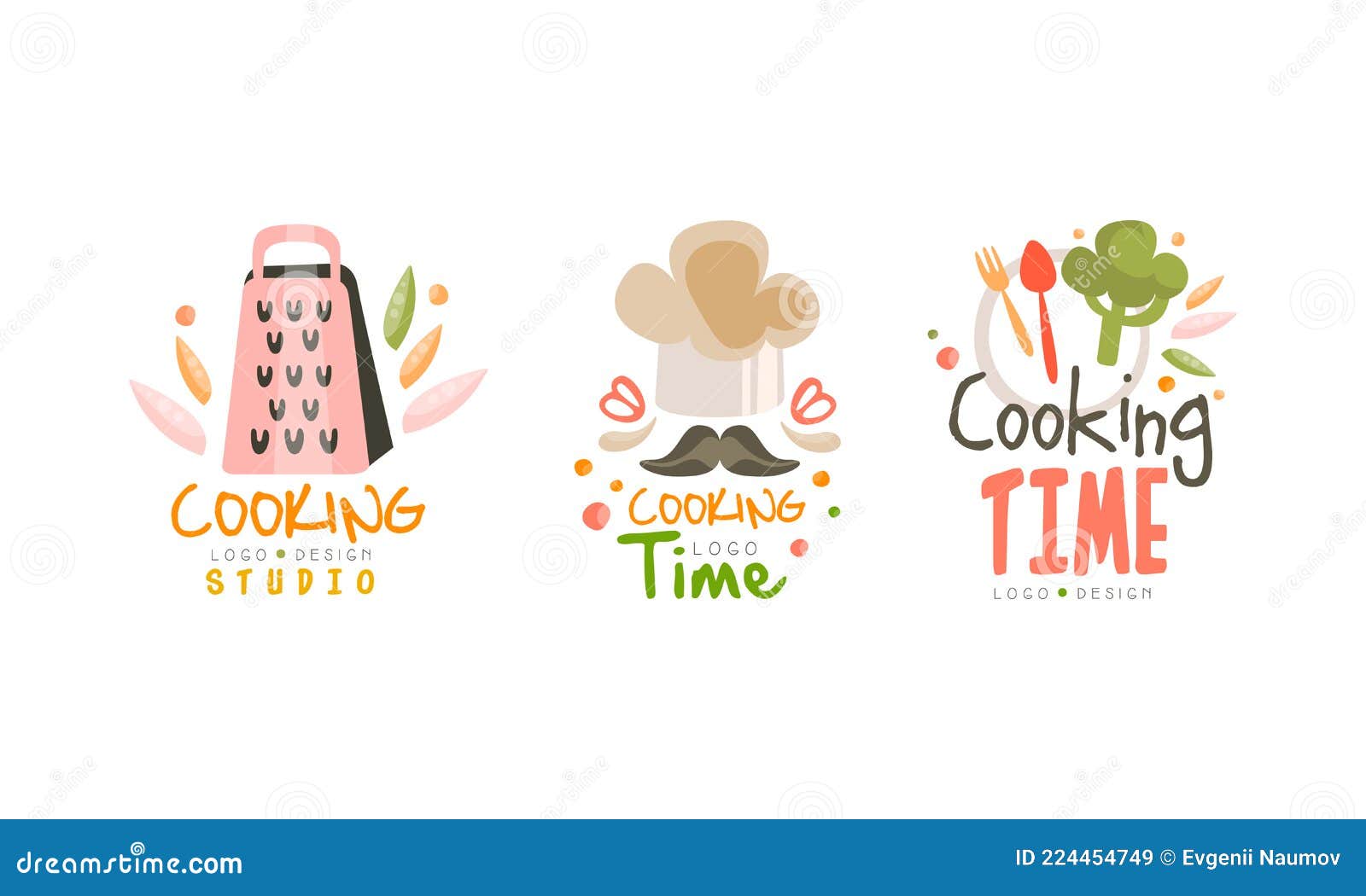 Cooking Time Studio Logo Design Set, Cooking Studio Hand Drawn Labels ...