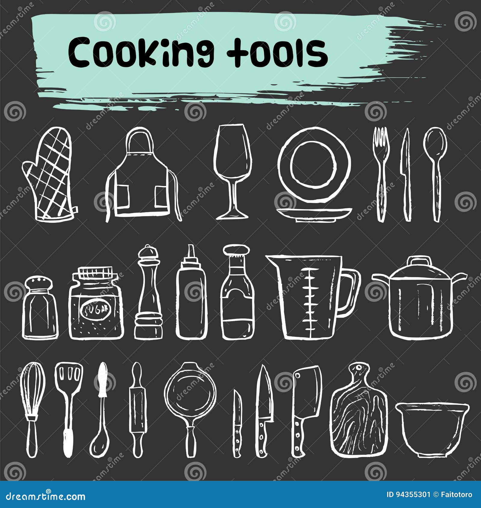 Cooking Tools Doodle Sketch Icon Set Stock Vector - Illustration of ...