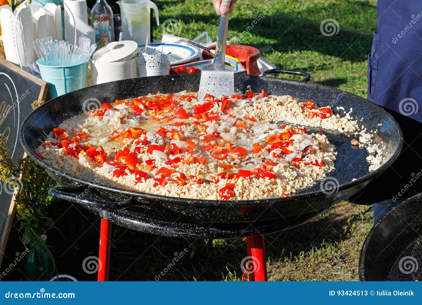 Cooking Traditional Paella Outdoors Stock Image - Image of menu, food ...
