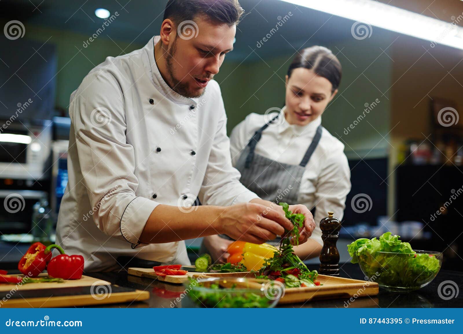 Cooking with trainee stock image. Image of chef, expert - 87443395