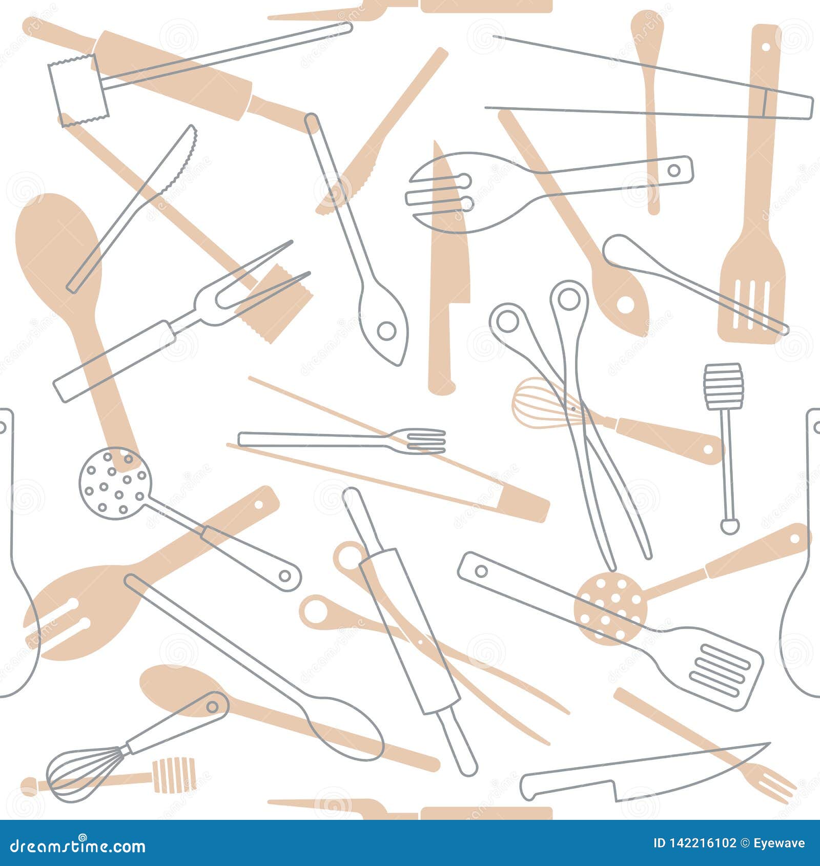 Cooking Utensils Seamless Vector Pattern Stock Vector - Illustration of ...