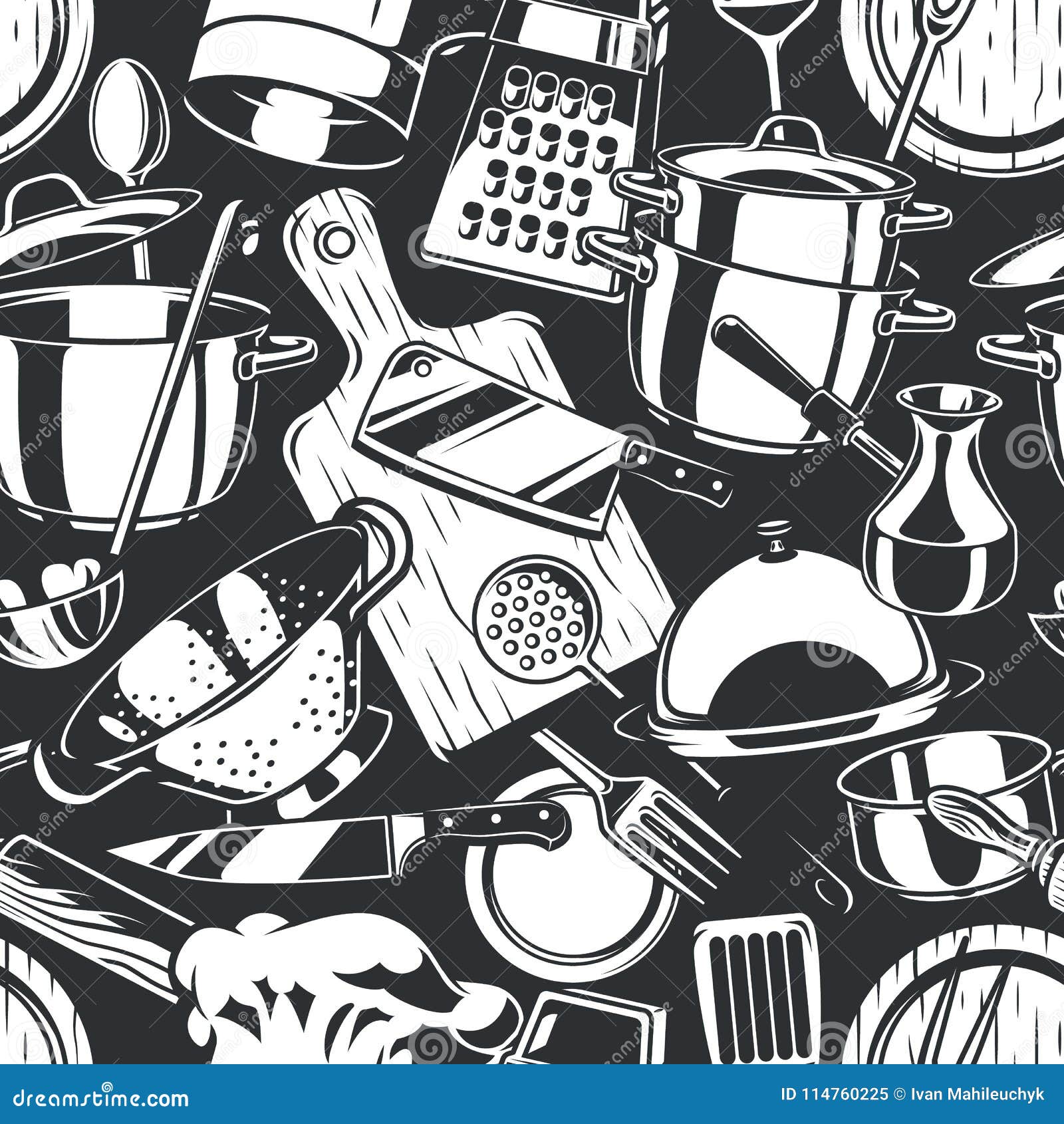 Seamless Cooking Background Stock Vector - Illustration of monochrome ...
