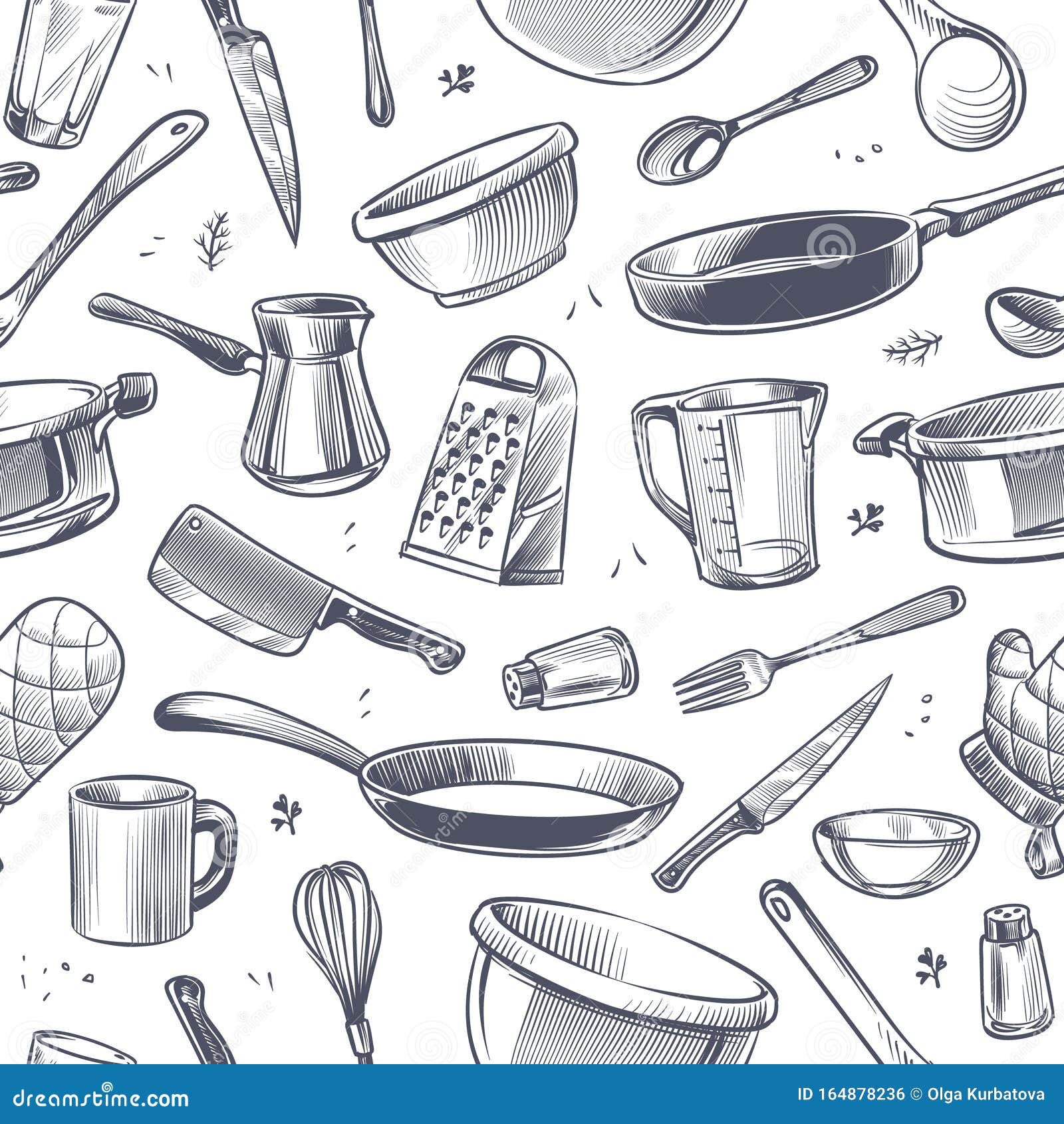 Cooking Utensils Seamless Pattern. Sketch Kitchen Tool, Kitchenware ...