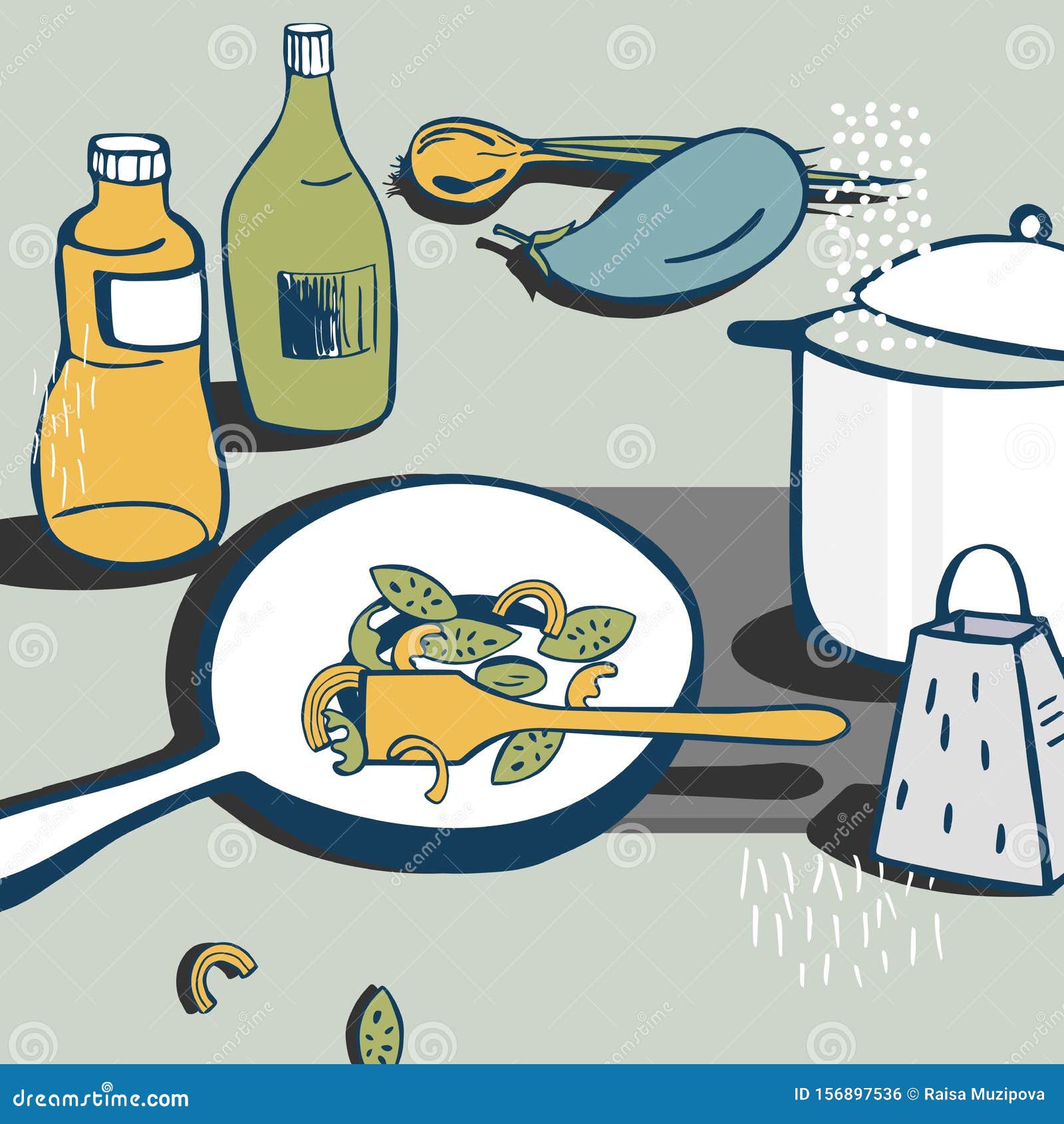 Cooking. Sketch Illustration with a Pan Stock Vector - Illustration of ...
