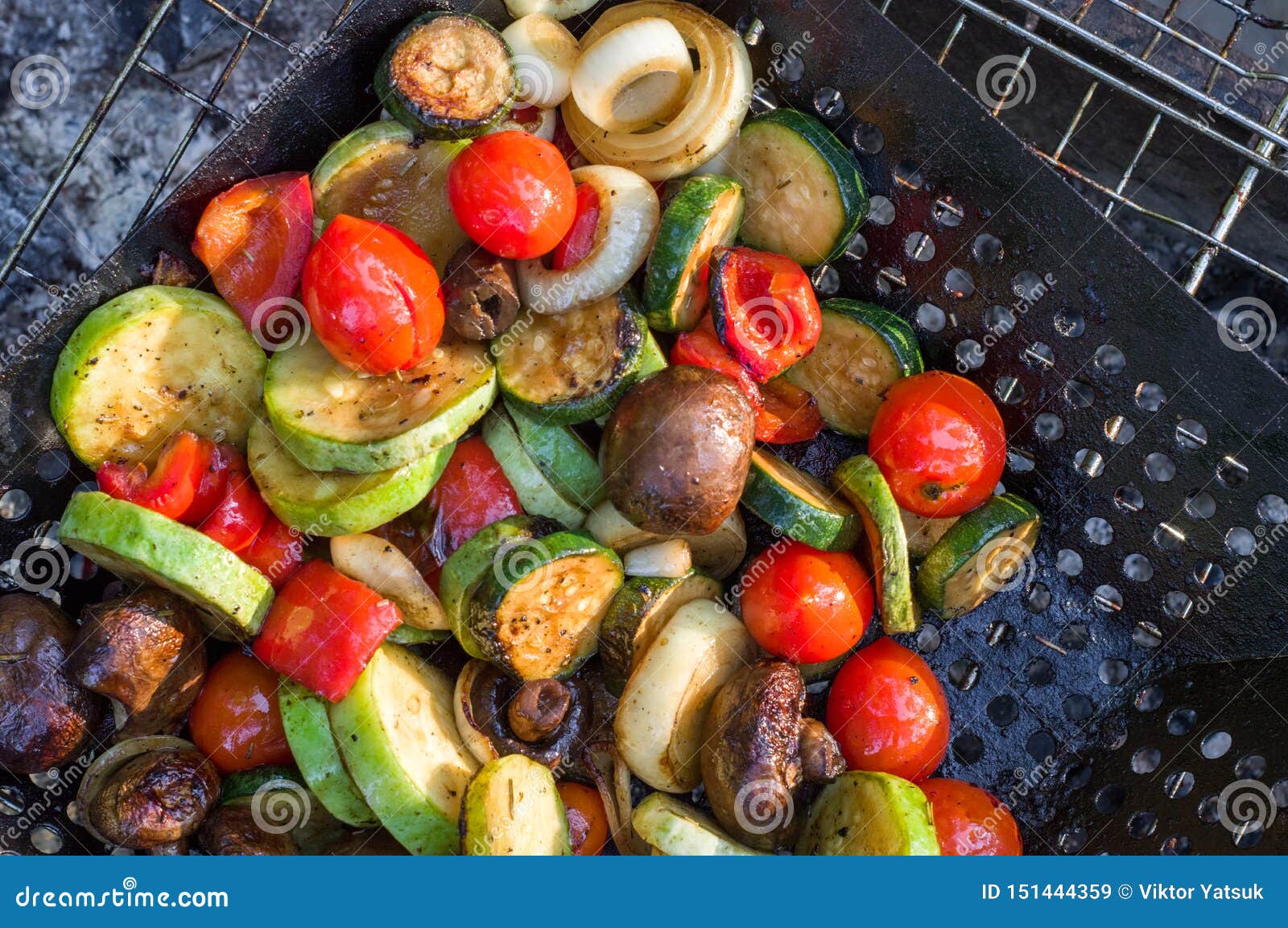 Cooking Vegetables on the Grill. Vegetables on the Fire Stock Image ...
