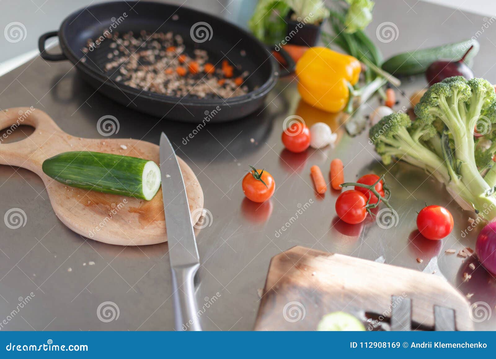 Cooking with Vegetables. the Process of Cooking Vegetables in a Kitchen ...