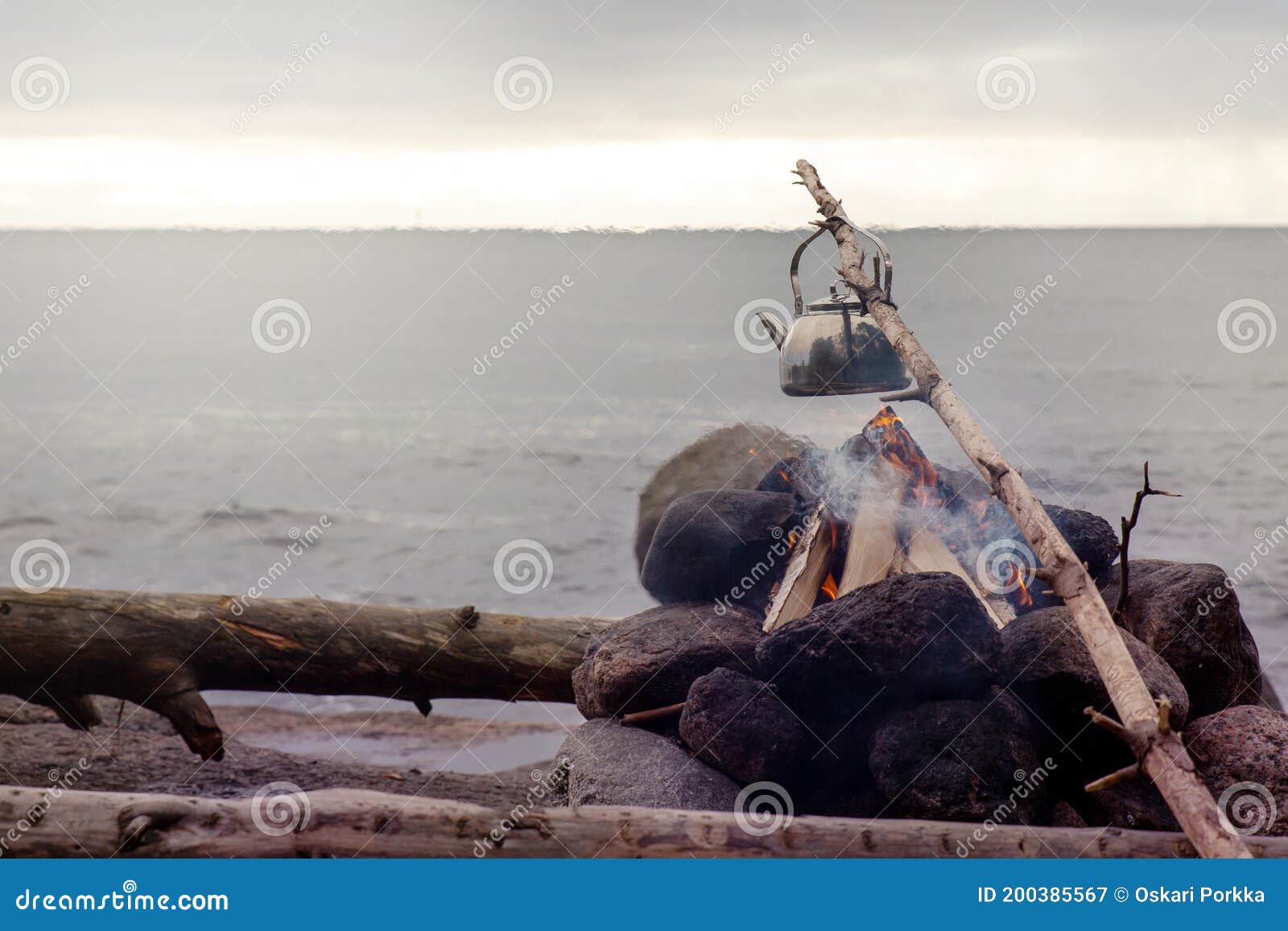 Cooking Water on Campfire stock image. Image of fire - 200385567