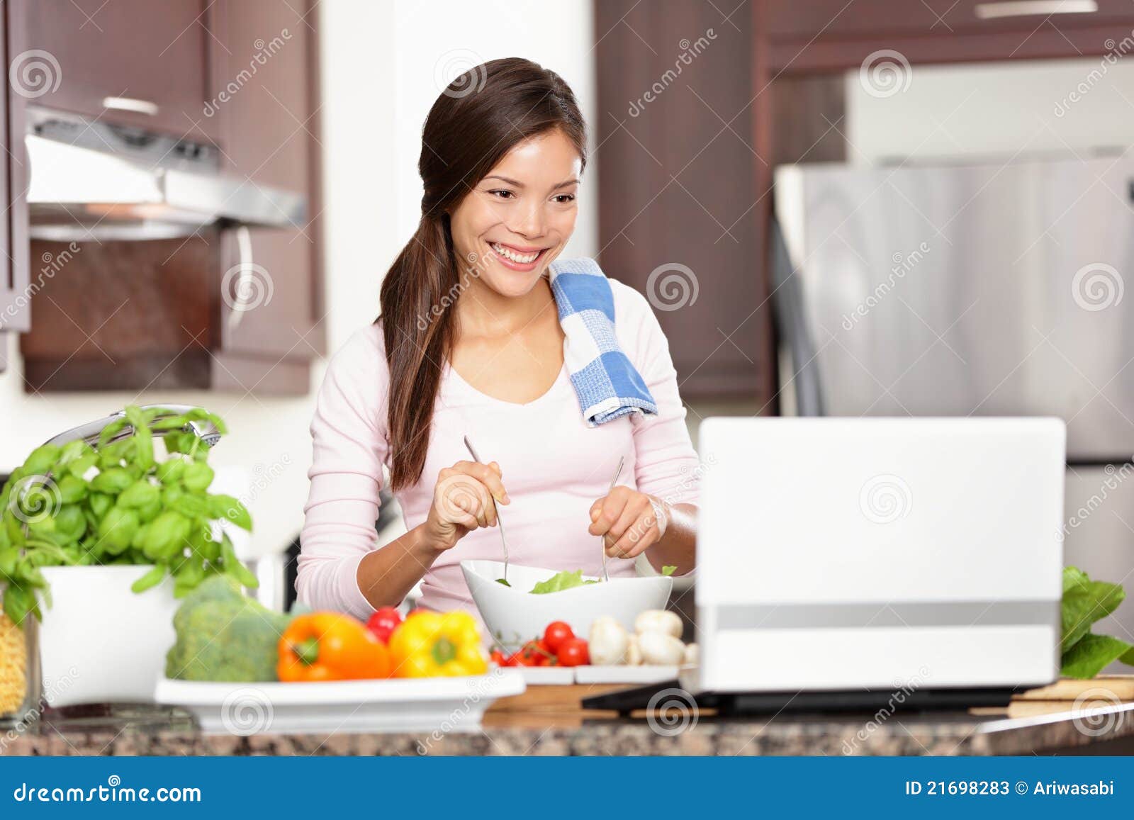 Cooking Woman Using Computer Stock Image - Image of dinner, lady: 21698283