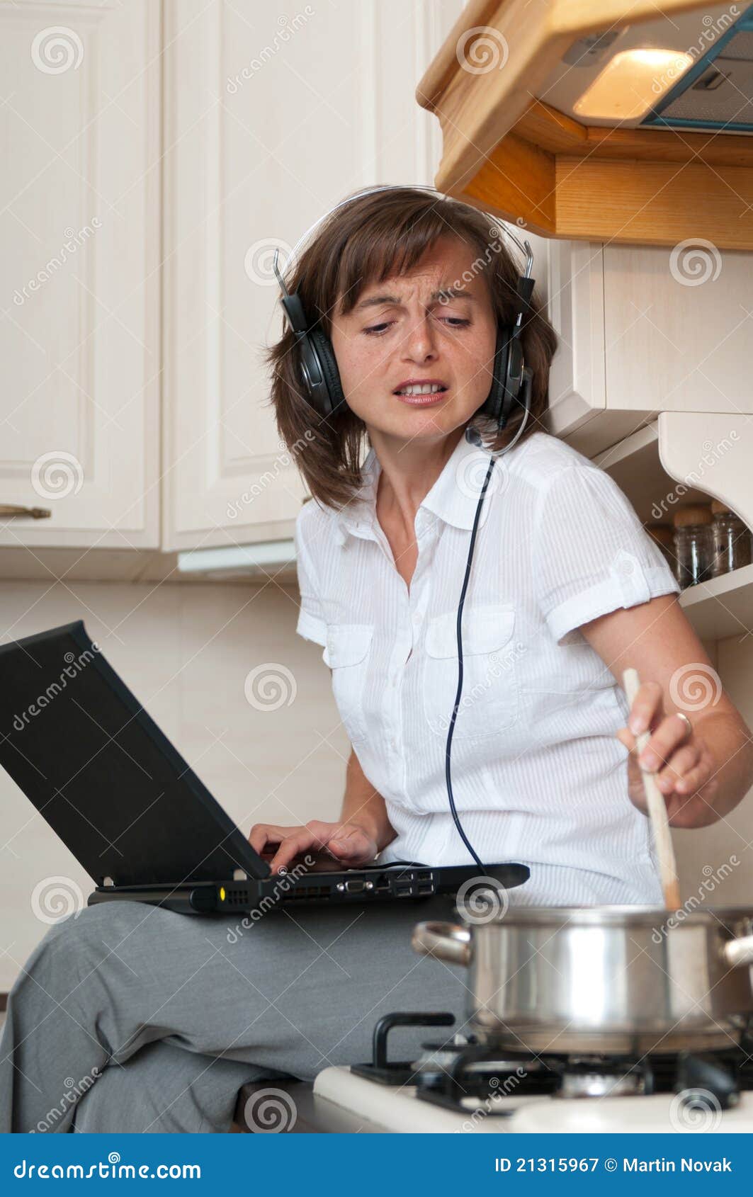 Cooking and Working from Home Stock Image - Image of caucasian ...