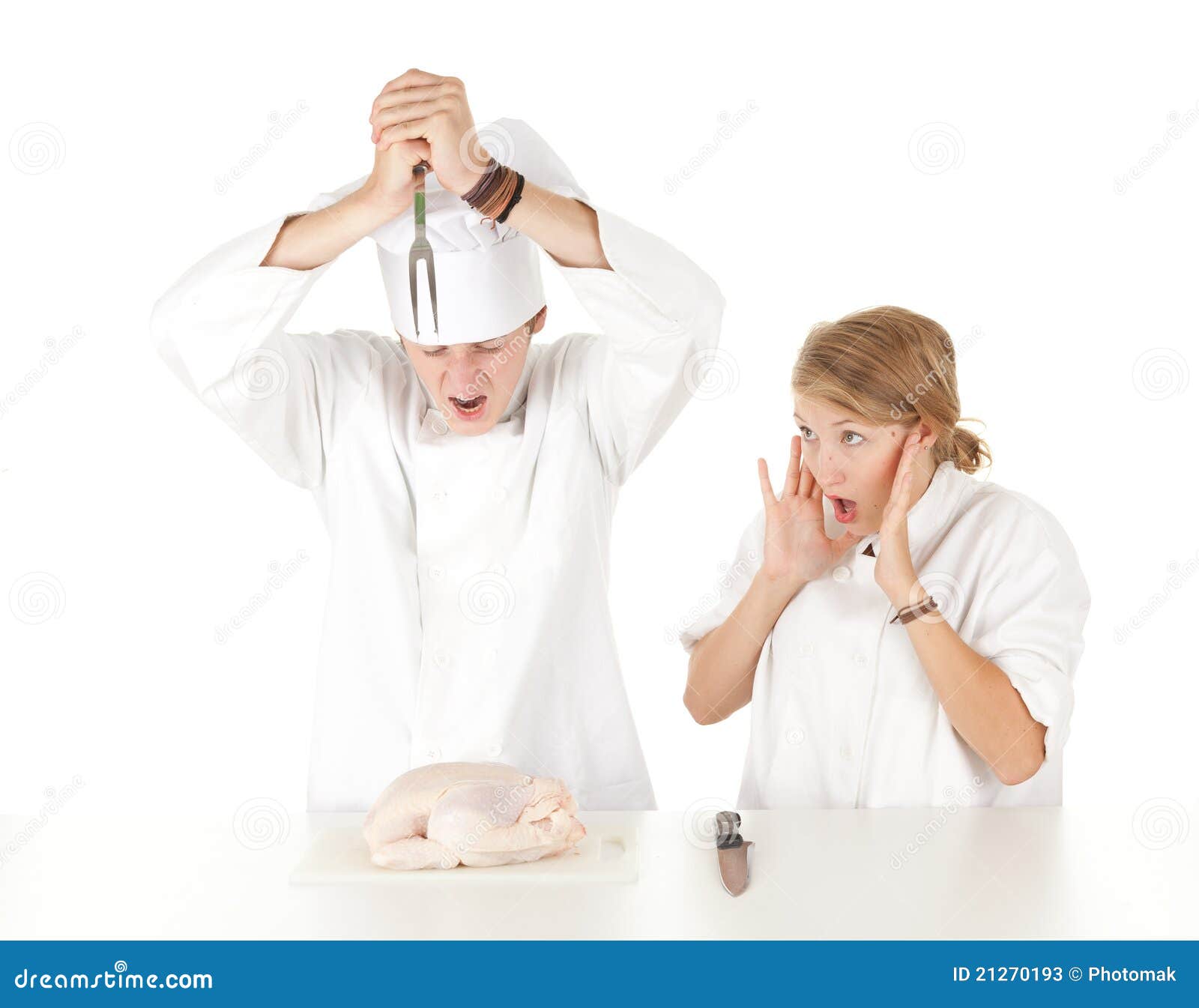 Cooks Team Preparing Raw Chicken Stock Image - Image of frightened ...