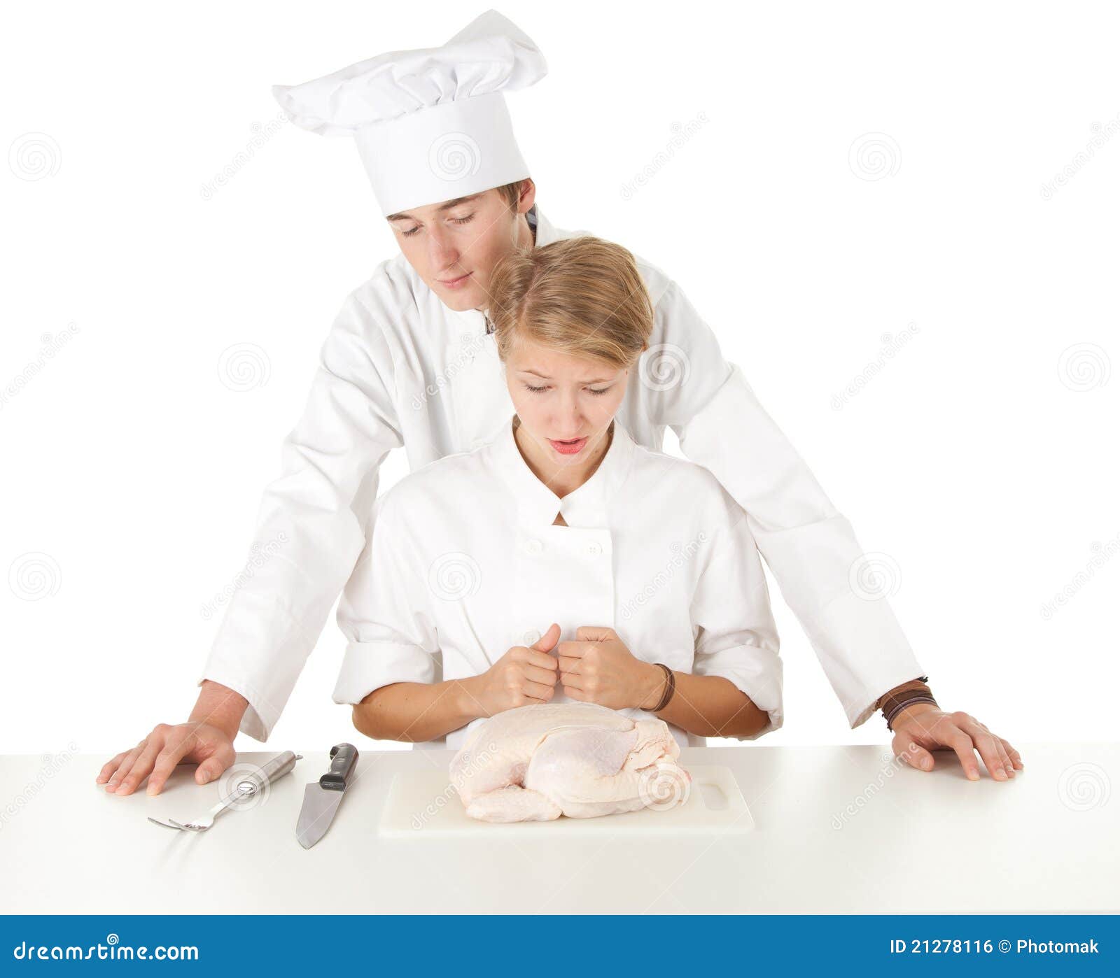 Cooks Team Preparing Raw Chicken Stock Photo - Image of business ...