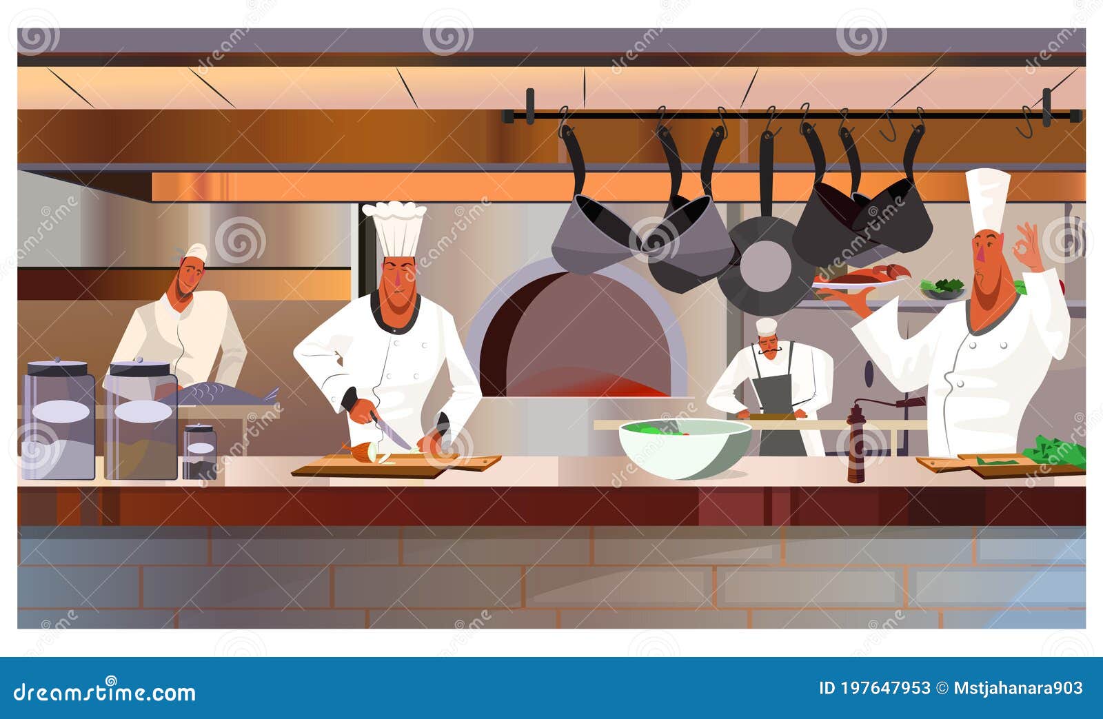 Cooks Working at Restaurant Kitchen Vector Illustration Stock Vector ...