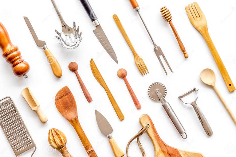 Cookware As Instruments for Cooking on White Background Top View ...