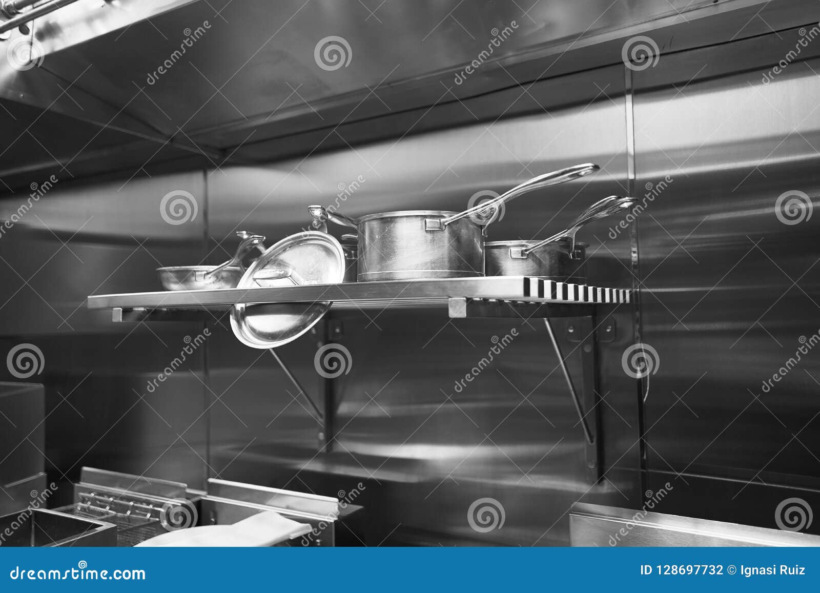 Cookware in a Hotel Kitchen. Stock Photo - Image of empty, silver ...