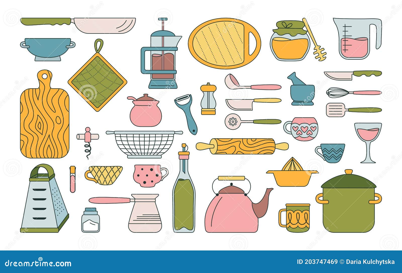 Cookware Kitchen Tools Set Baking Tools Dishes Stock Vector ...
