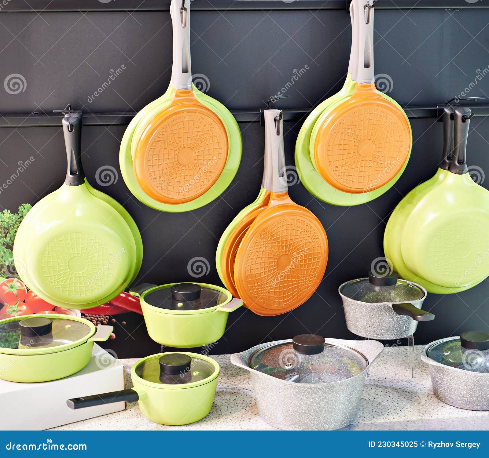 Cookware - Pots and Pans in Store Stock Image - Image of cover, metal ...