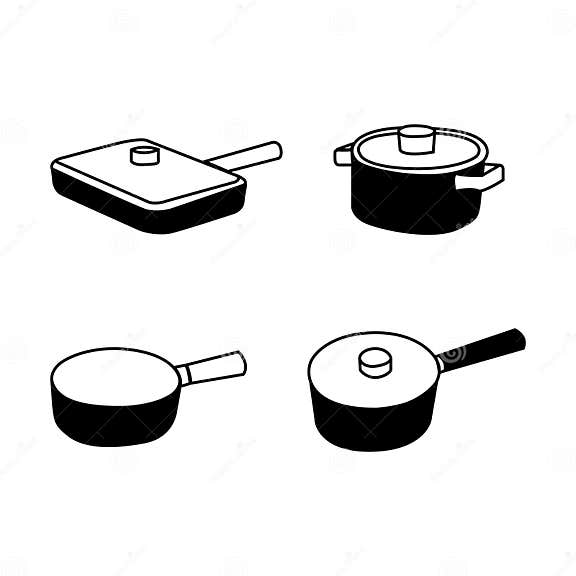 Cookware Set: 2 Pans and 2 Pots Vector Illustrations Stock Vector ...