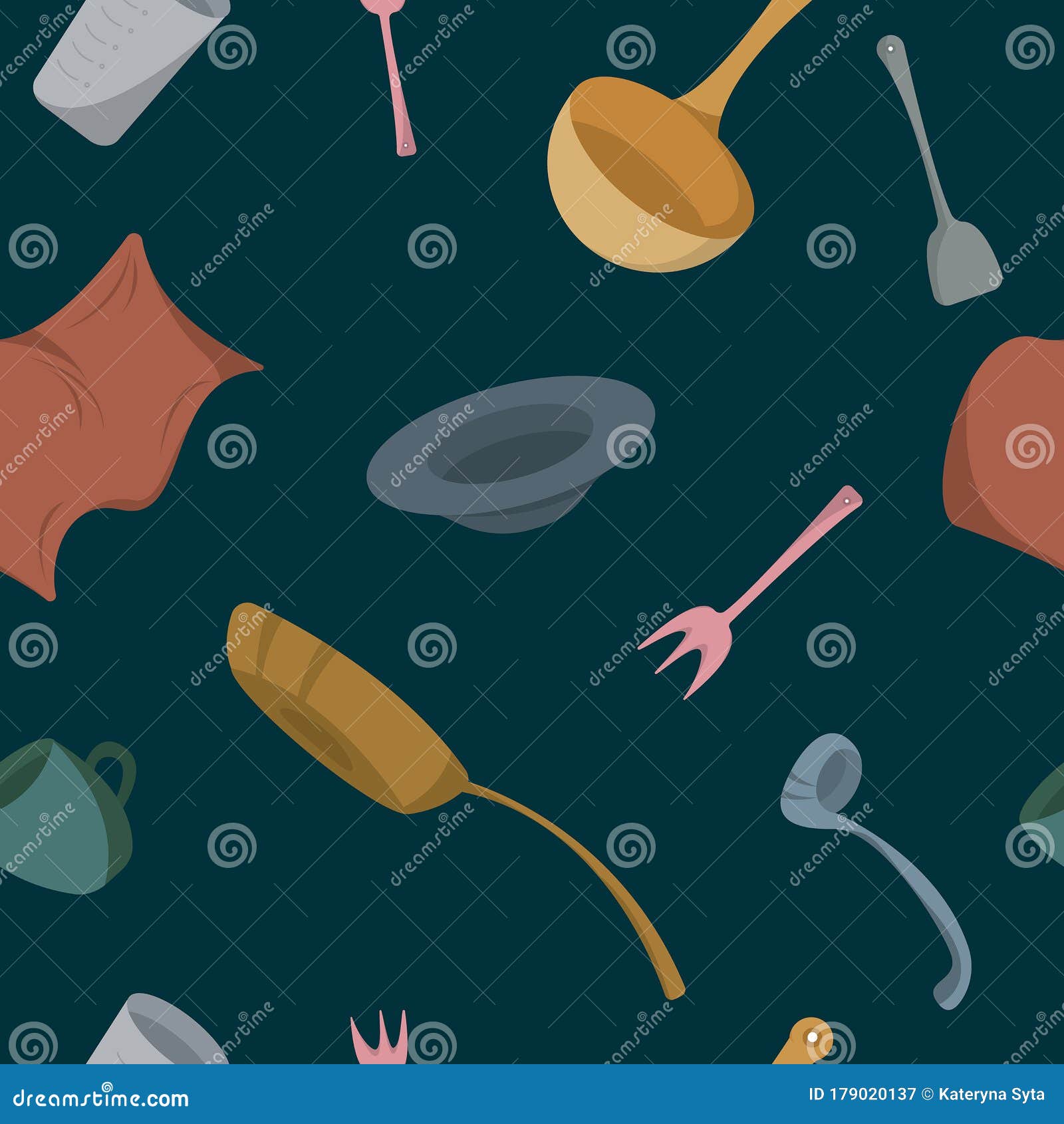 Cookware and Tableware Seamless Pattern Stock Vector - Illustration of ...