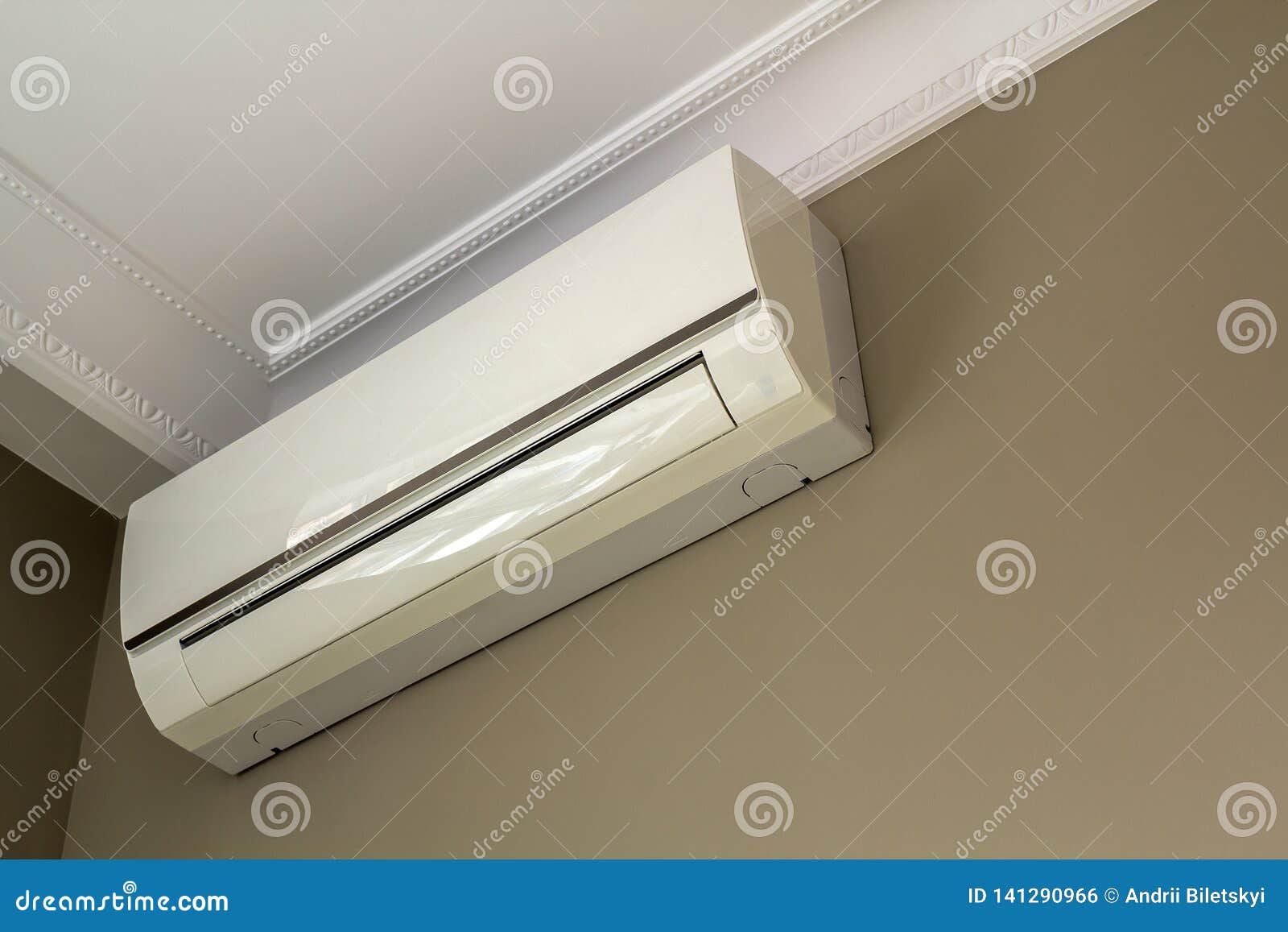 Cool Air Conditioner Installed In Room Interior On White Ceiling And ...