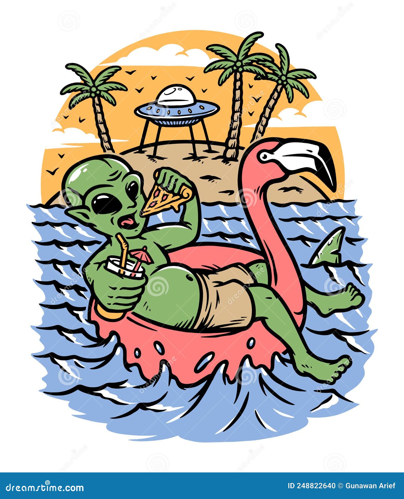 Cool Alien Chilling at Beach Illustration Stock Vector - Illustration ...