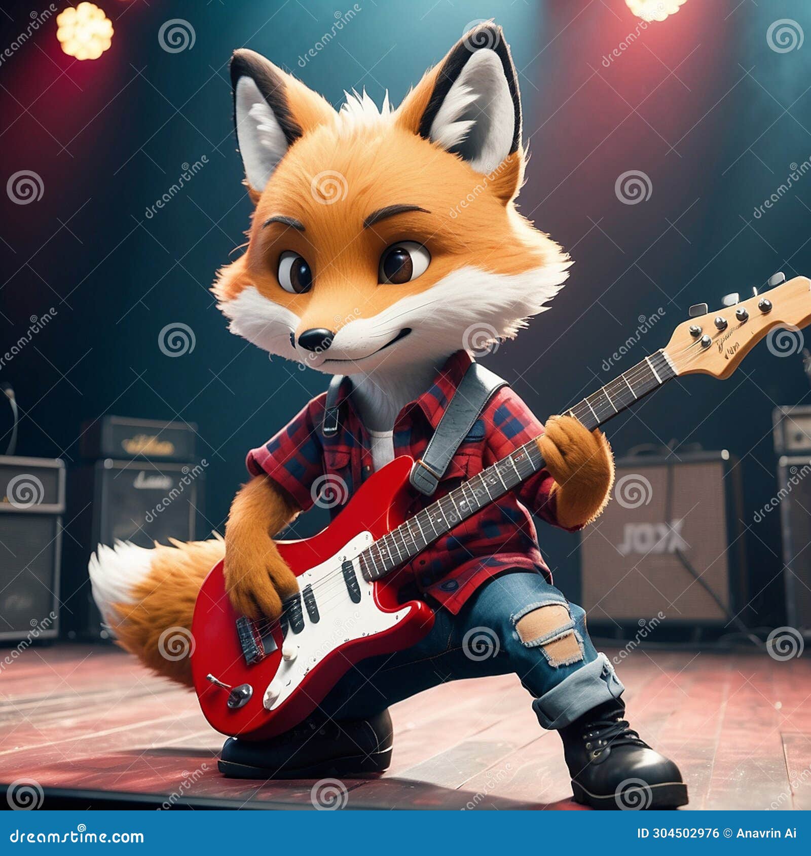 A Cool Antropomorphic Fox Playing a Red Guitar. AI Generated Stock ...