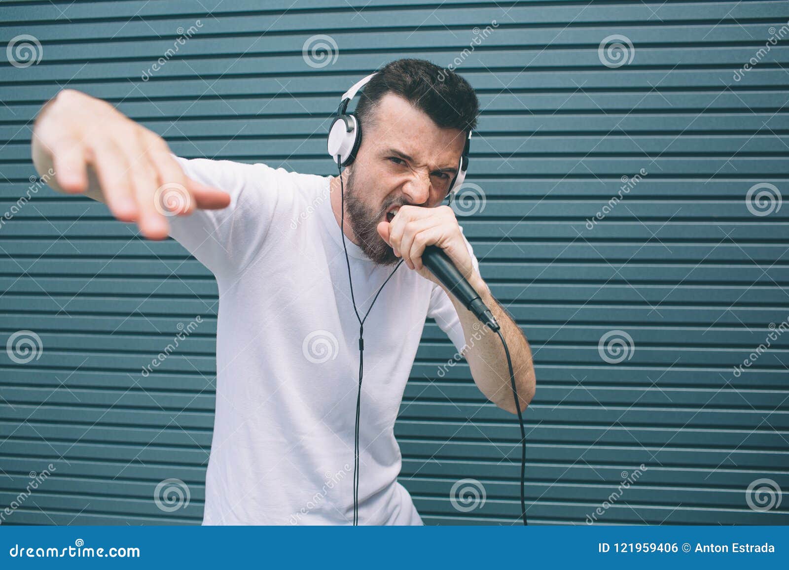 Cool and Awesome Man is Reading Rap in Microphone. he is Showing His ...