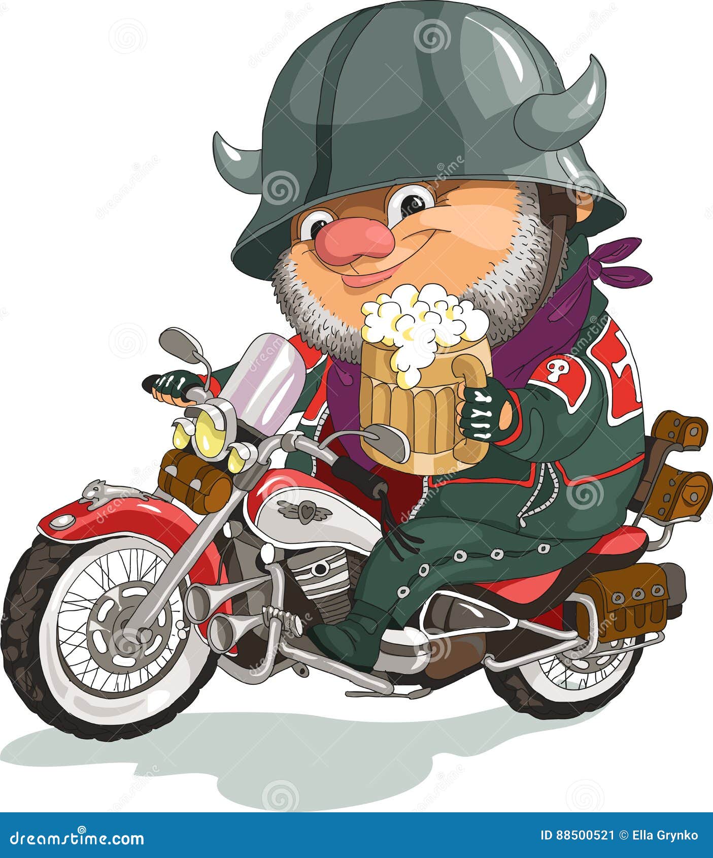 Cool Biker On A Motorcycle. Front View. Charismatic Character Cartoon ...