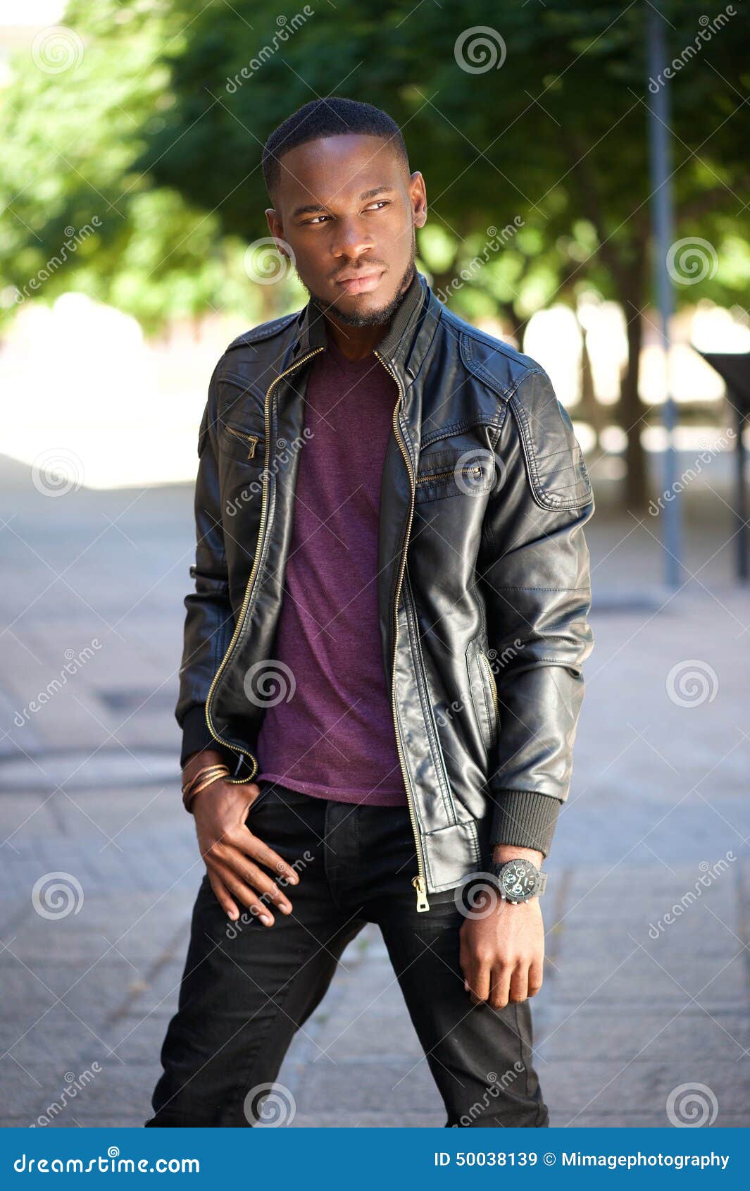 Cool Black Man in Leather Jacket Stock Image - Image of cool ...