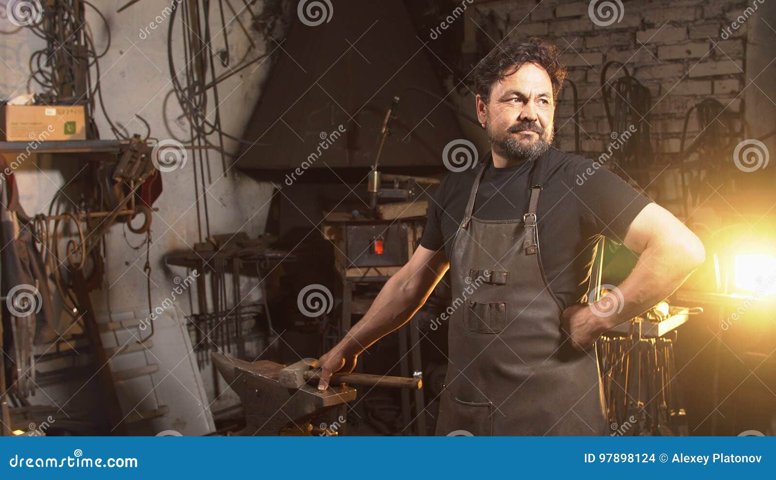 Cool Blacksmith Portrait with Beard in Workshop Stock Photo - Image of ...