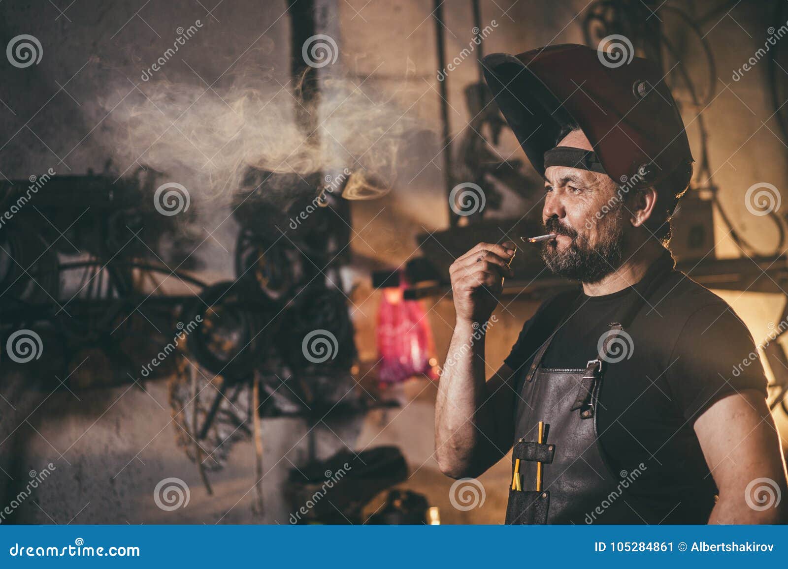 Blacksmith Portrait with Beard in Workshop Stock Image - Image of ...