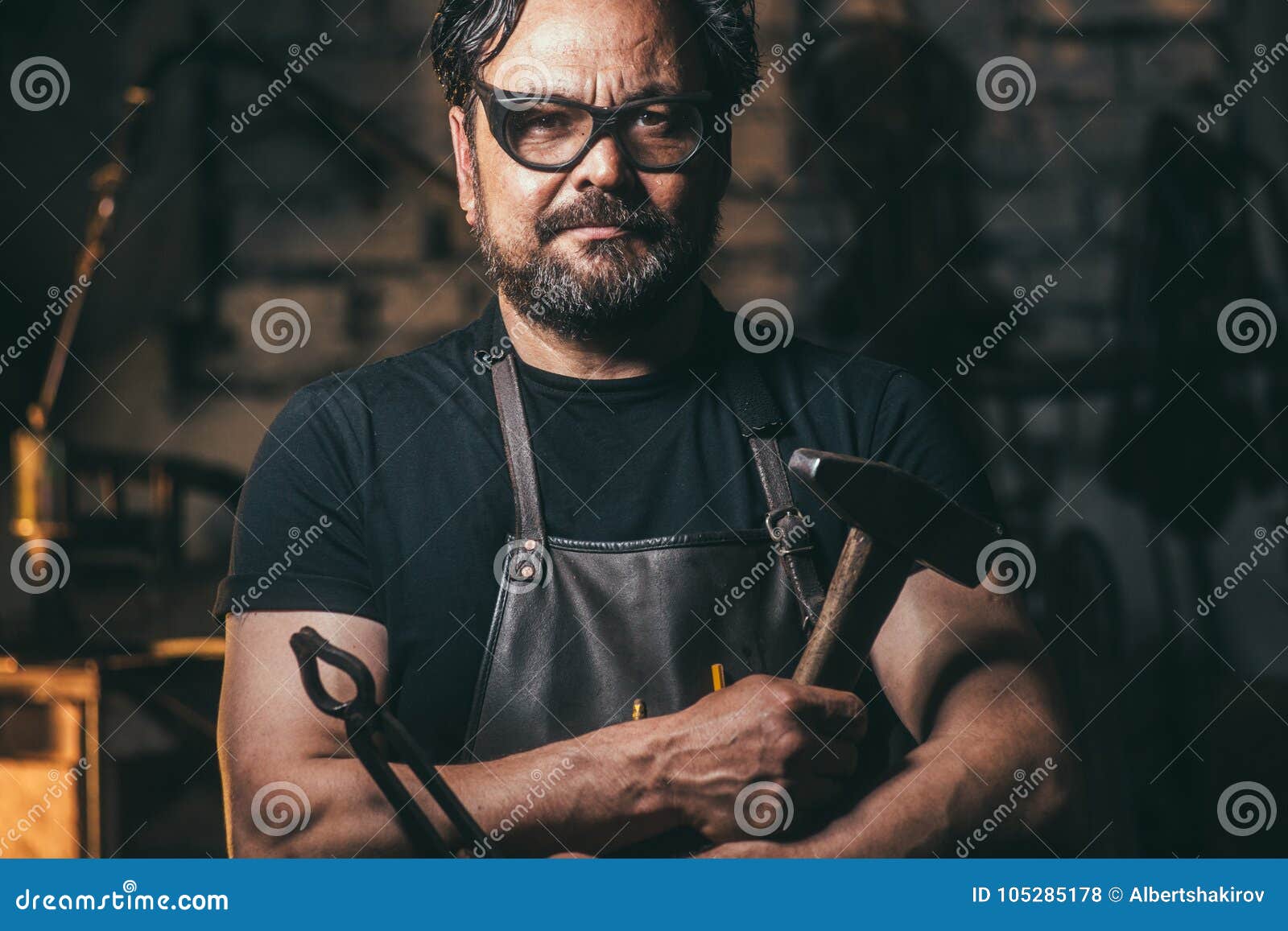 Beard Man Blacksmith Forging An Knife With Circular Saw Royalty-Free ...