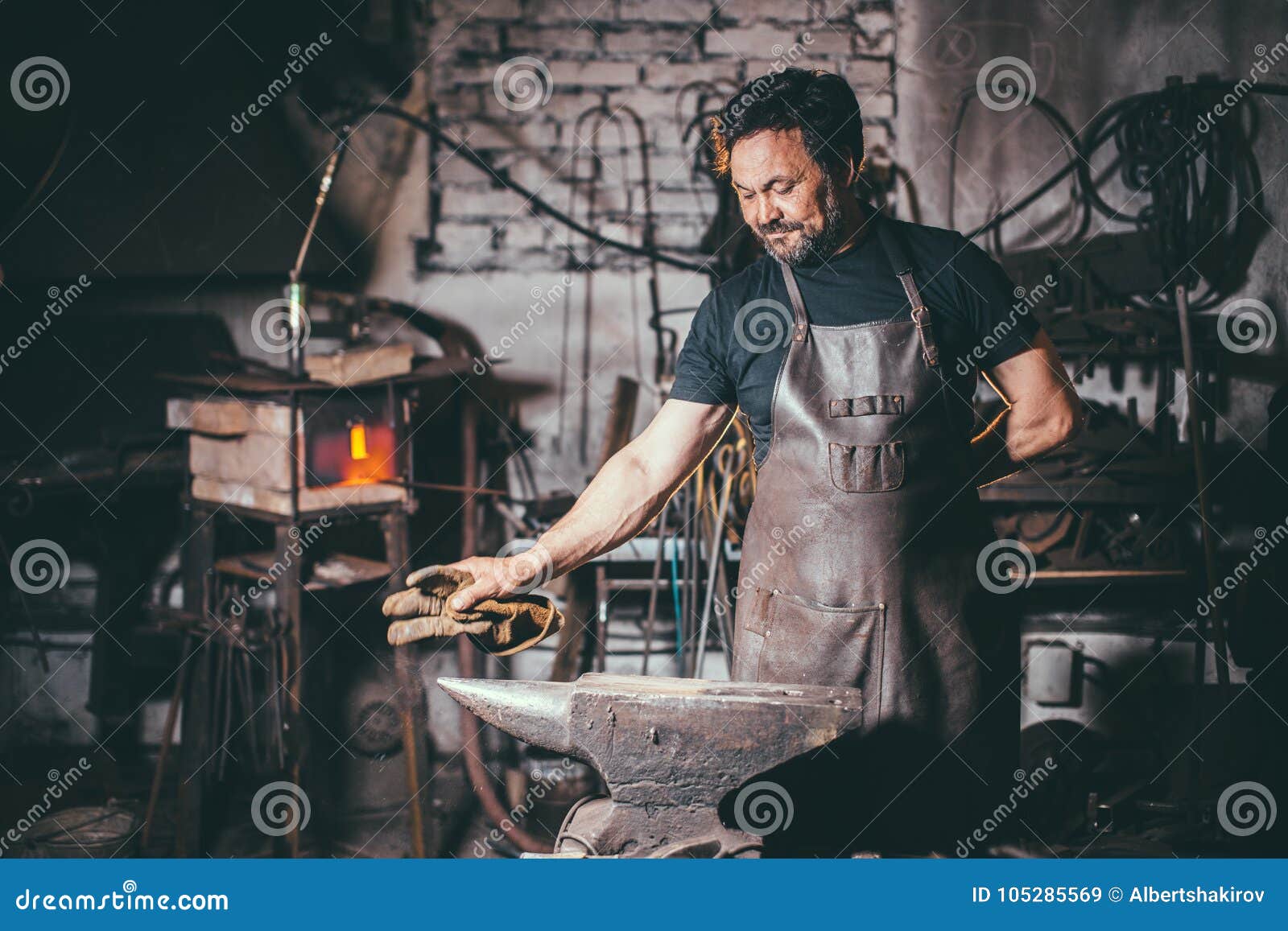 Cool Blacksmith Portrait in Workshop Stock Image - Image of metallurgy ...
