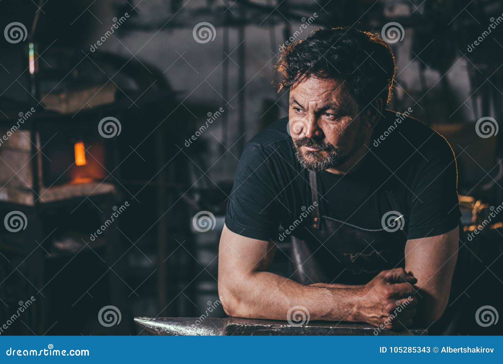 Cool Blacksmith Portrait in Workshop Stock Image - Image of anvil ...