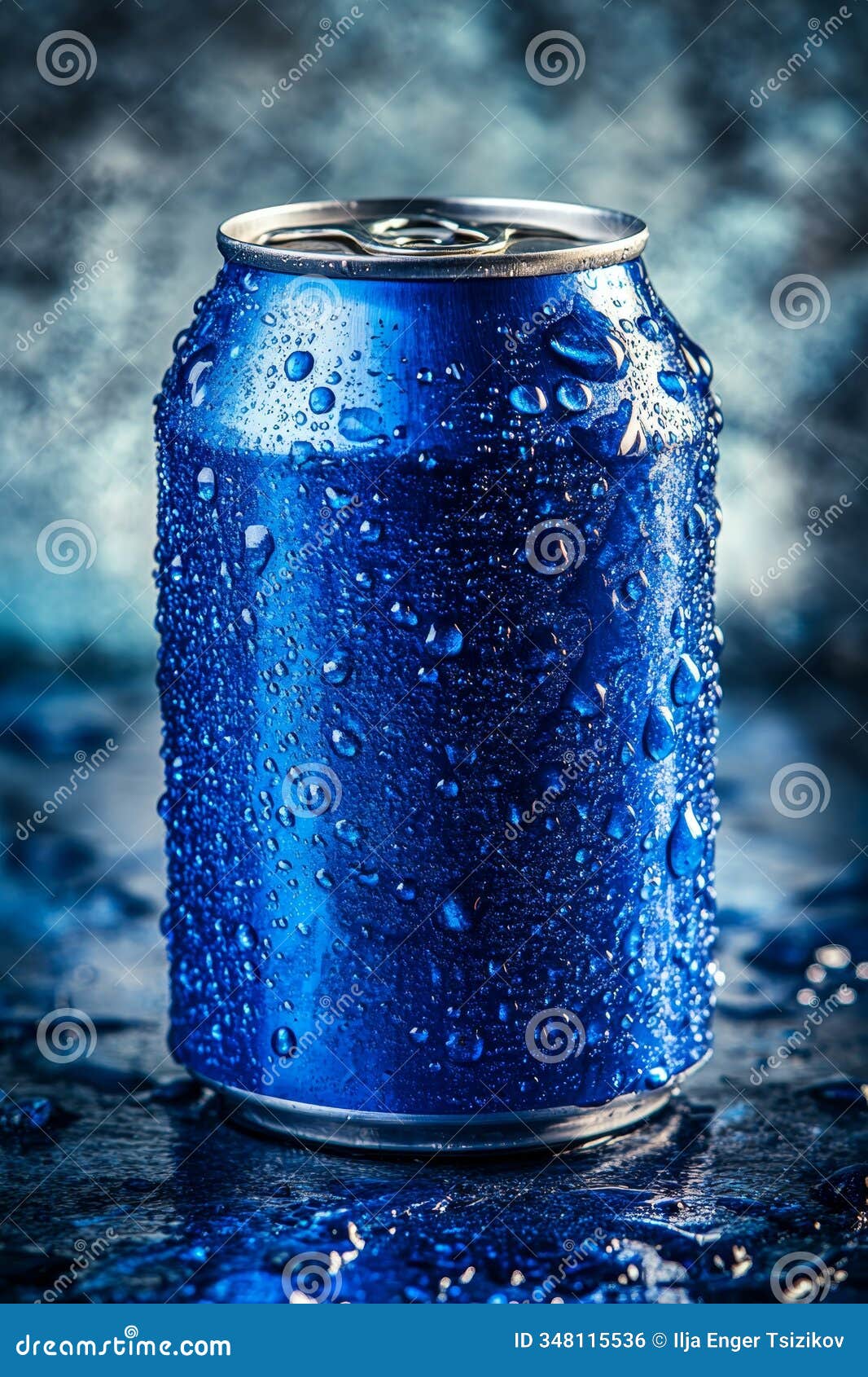 Cool Blue Aluminum Can with Condensation on Textured Background ...