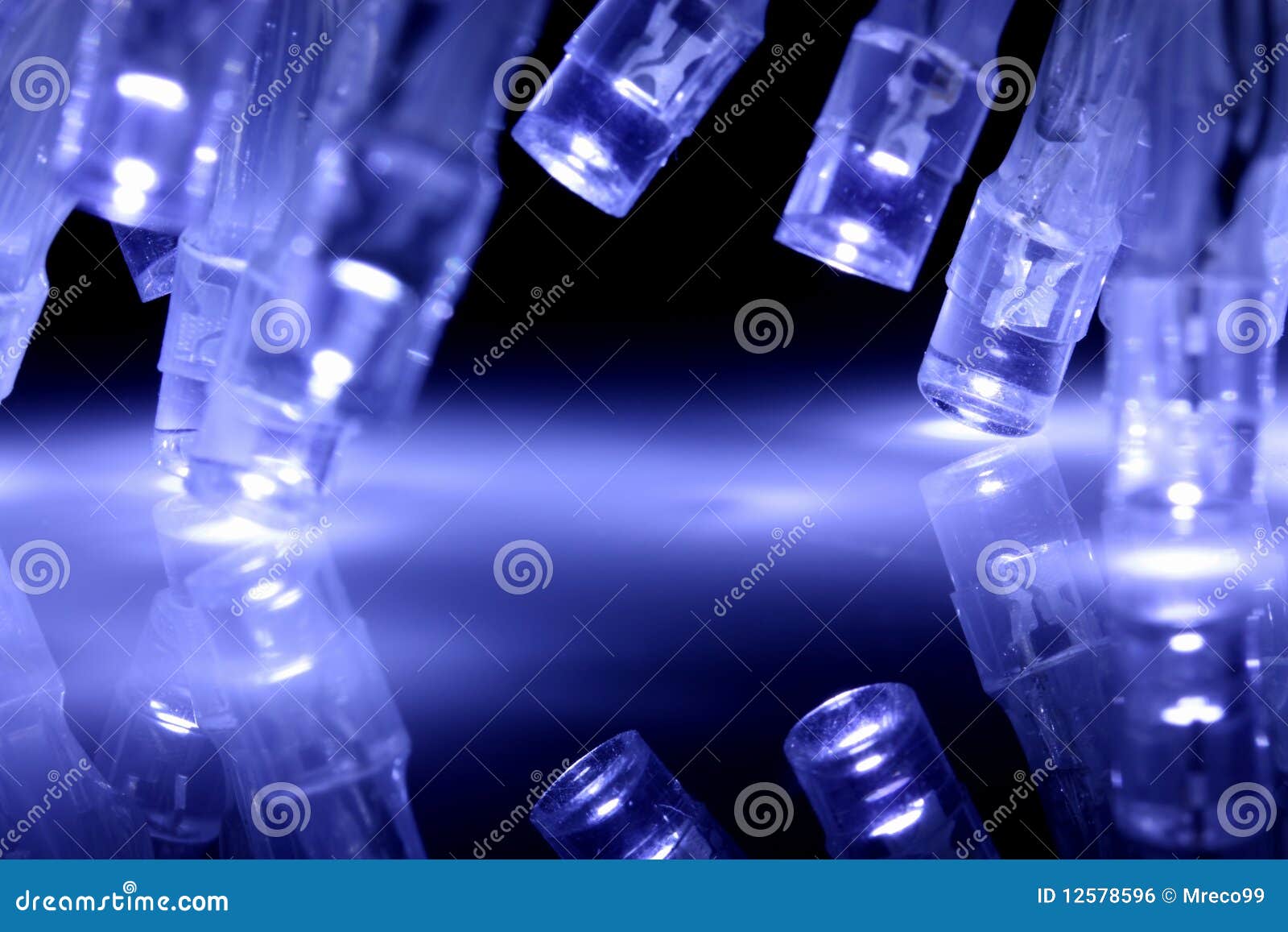 Cool Blue LED Lights Closeup with Reflection Stock Photo - Image of ...