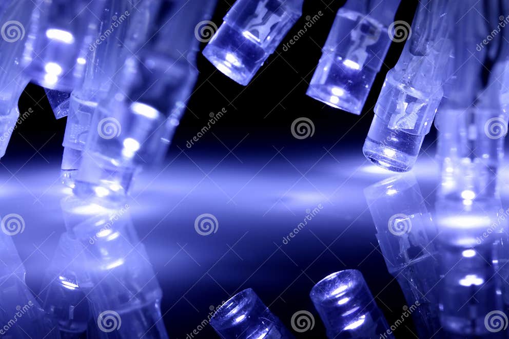 Cool Blue LED Lights Closeup with Reflection Stock Photo - Image of ...