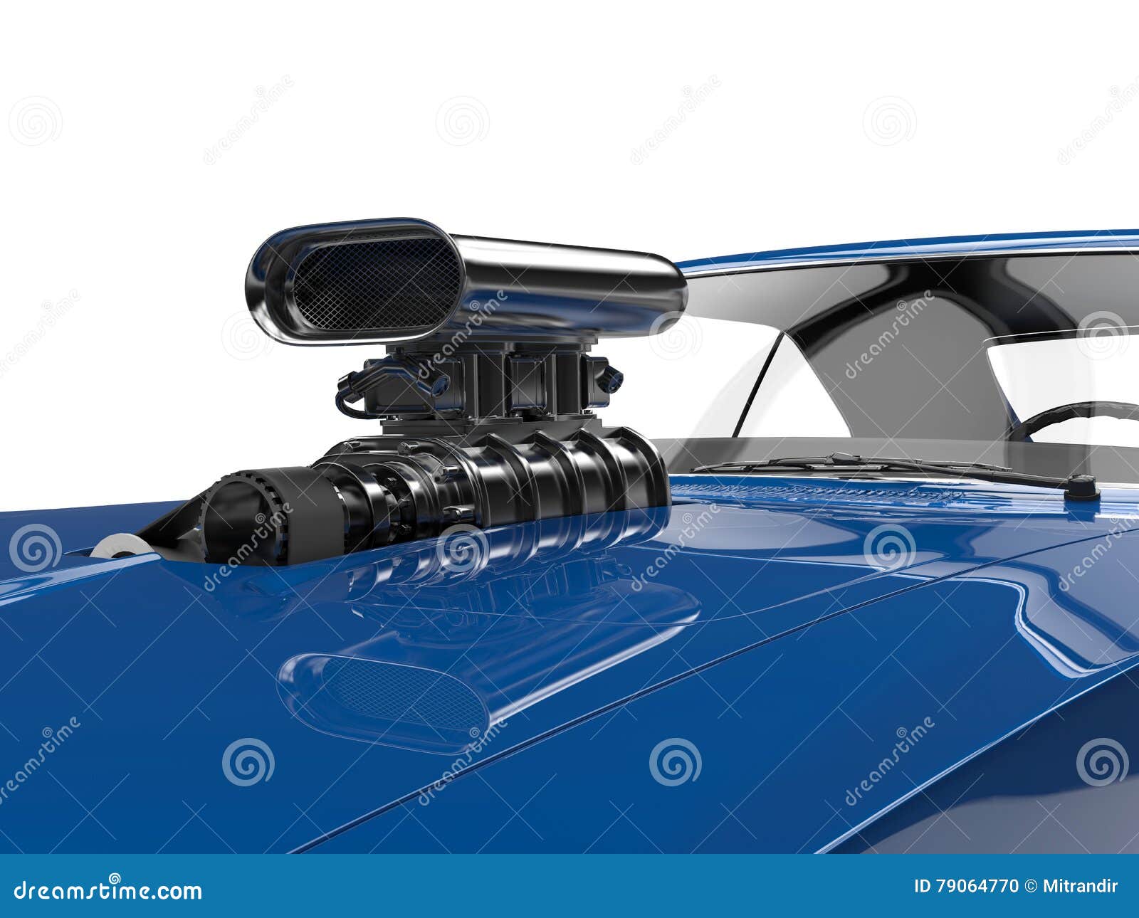 Cool Blue Muscle Car - Engine Closeup Shot Stock Illustration ...