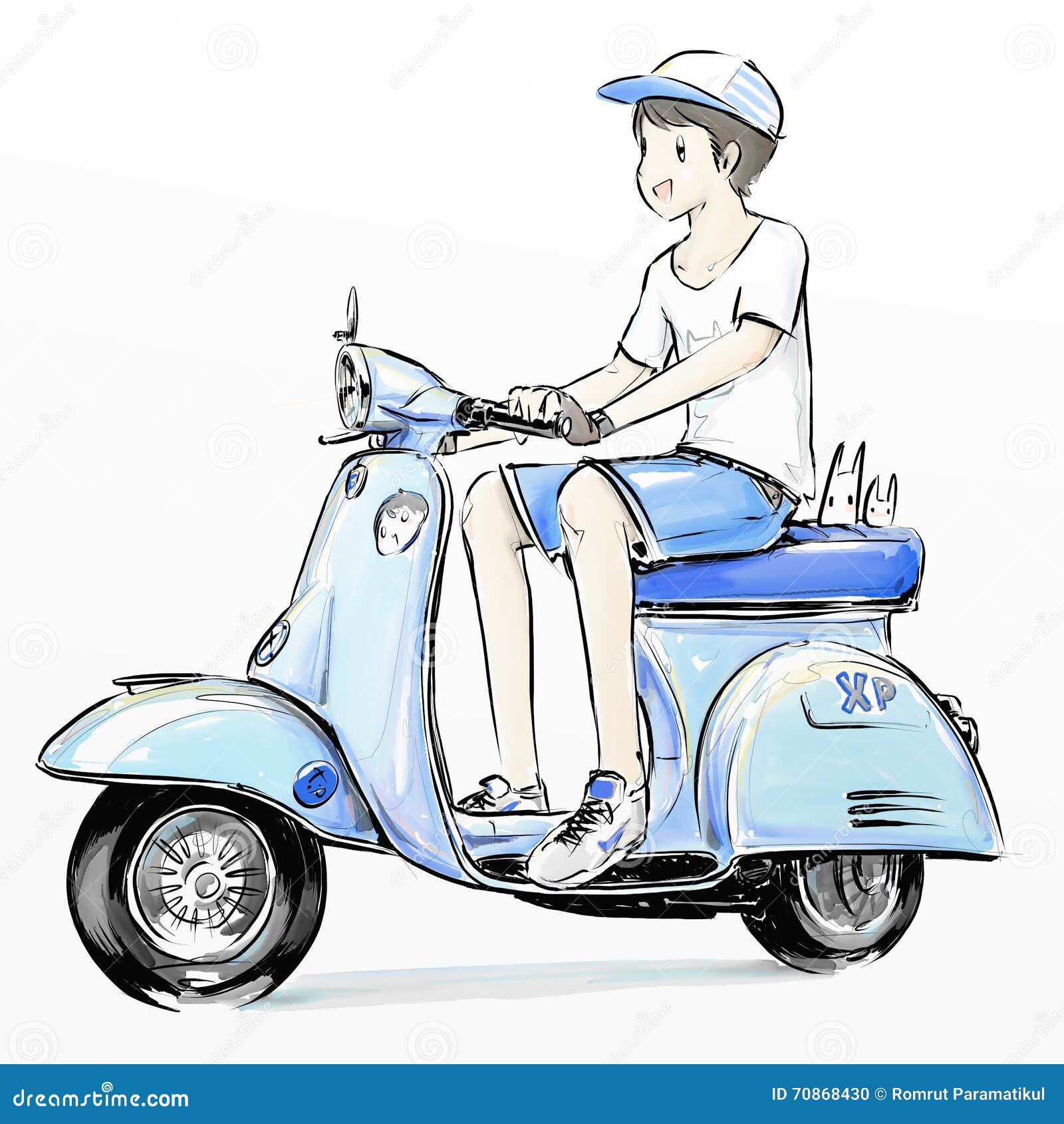 Cool boy riding motorcycle stock illustration. Illustration of artrage ...