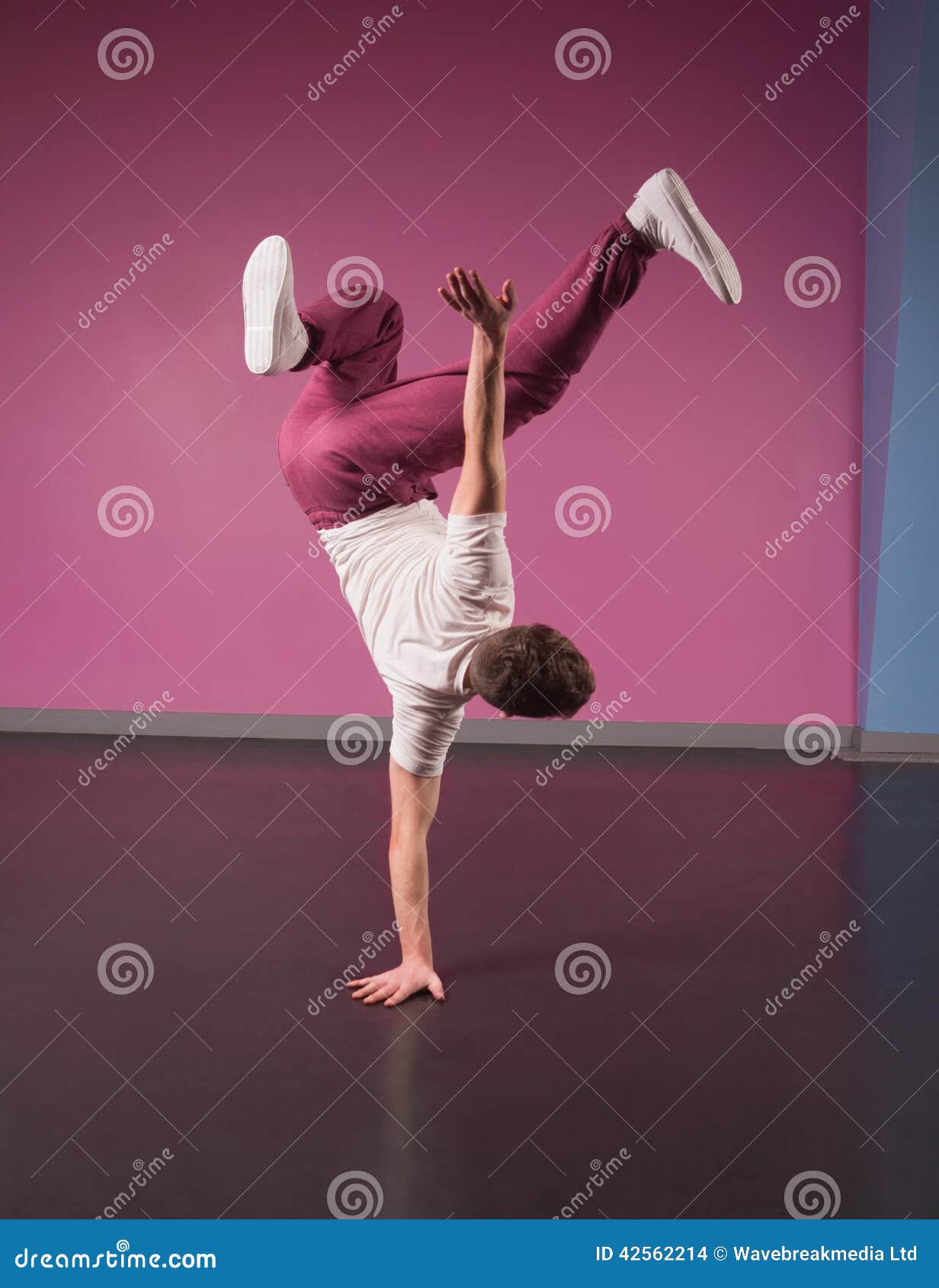 Cool Break Dancer Doing Handstand on One Hand Stock Photo - Image of ...